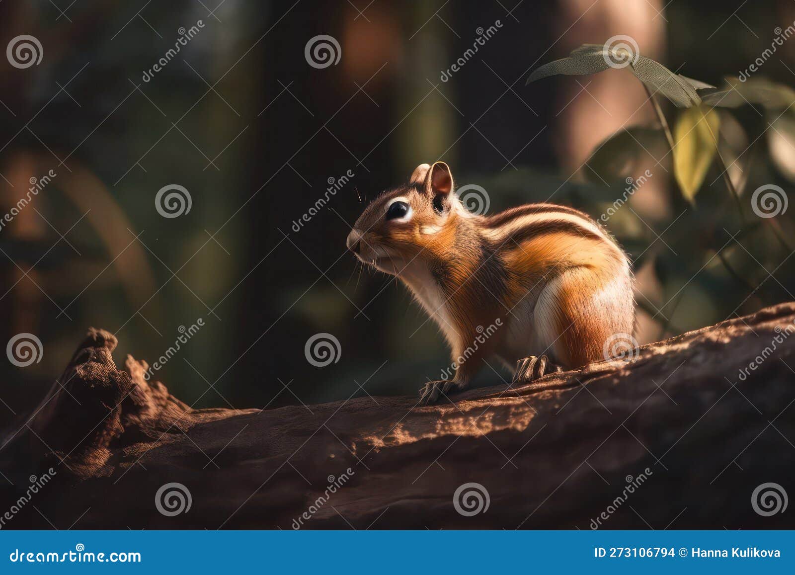 Little Chipmunk on the Tree Branch in the Forest. Stock Illustration ...