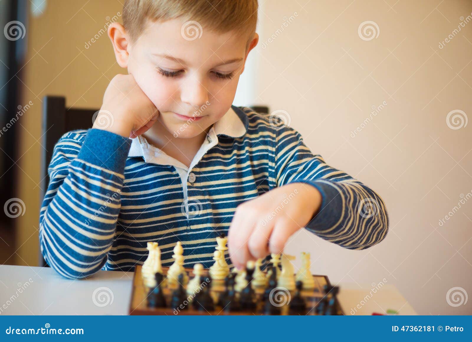 Little Clever Boy Thinking with Chess Stock Image - Image of ...
