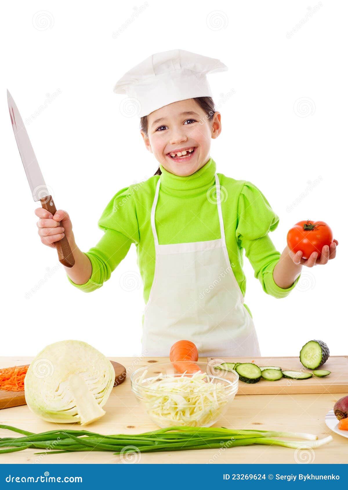 Little Cook with Knife and Tomatoes Stock Photo - Image of people ...