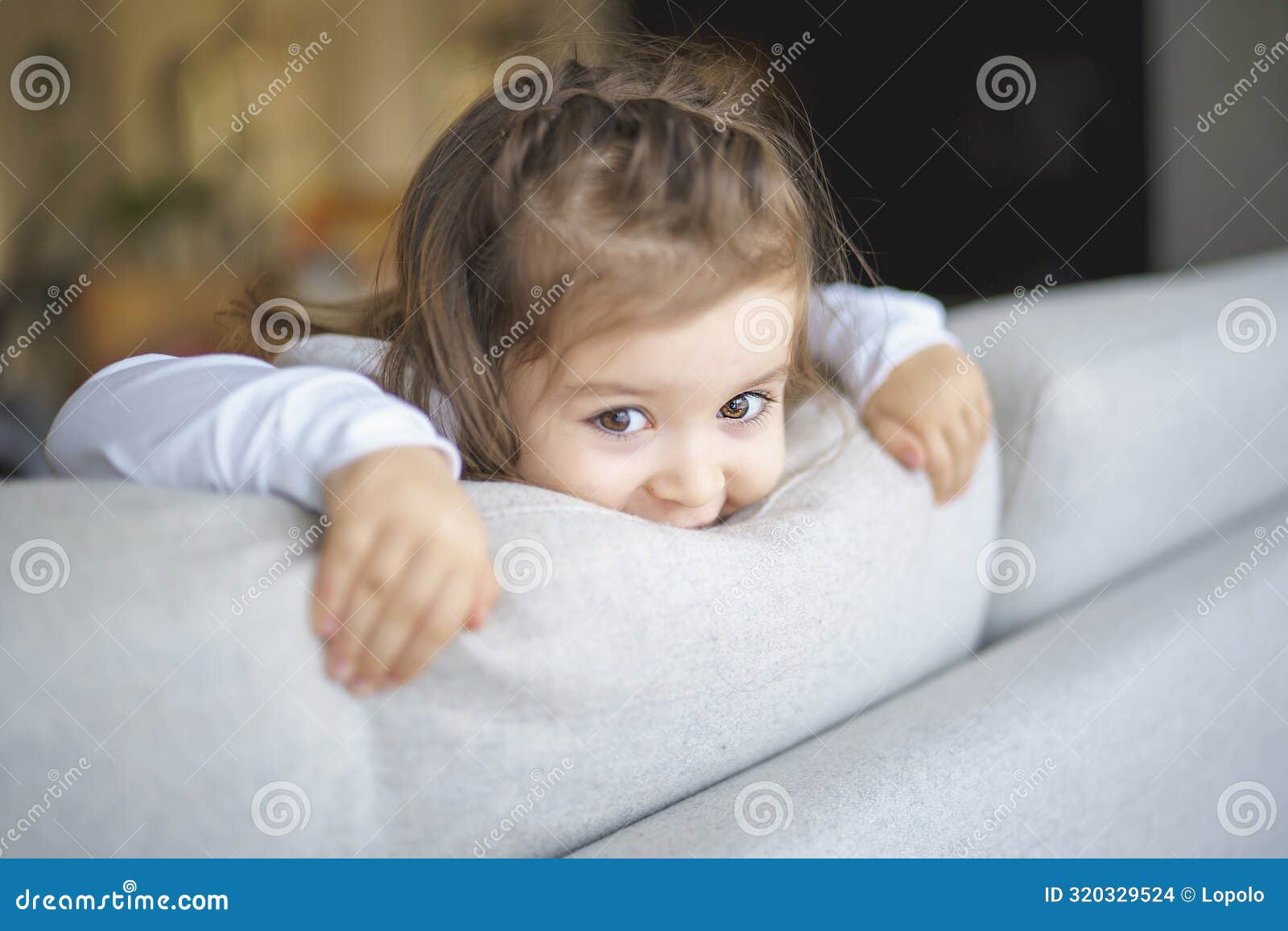 Little Crazy Girl on Living Room Look Like Hyperactive Stock Photo ...