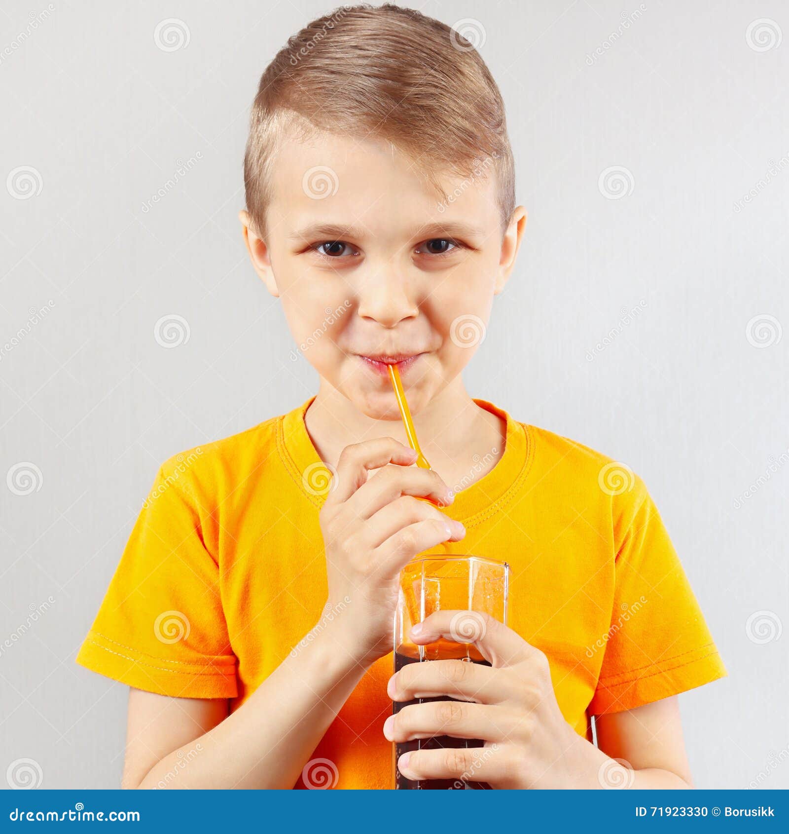 Little Cut Boy Drinking Fresh Cola through a Straw Stock Photo - Image ...