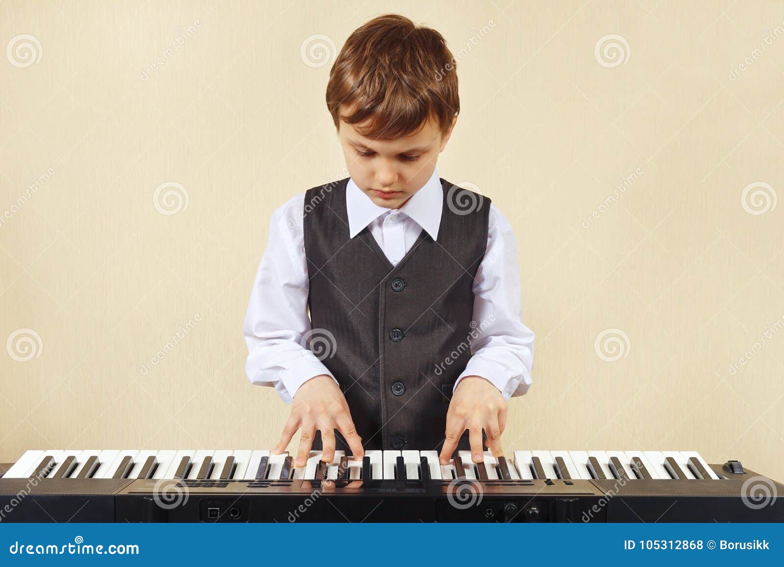 Little Cut Boy Play the Keys of Synth Stock Photo - Image of hobby ...