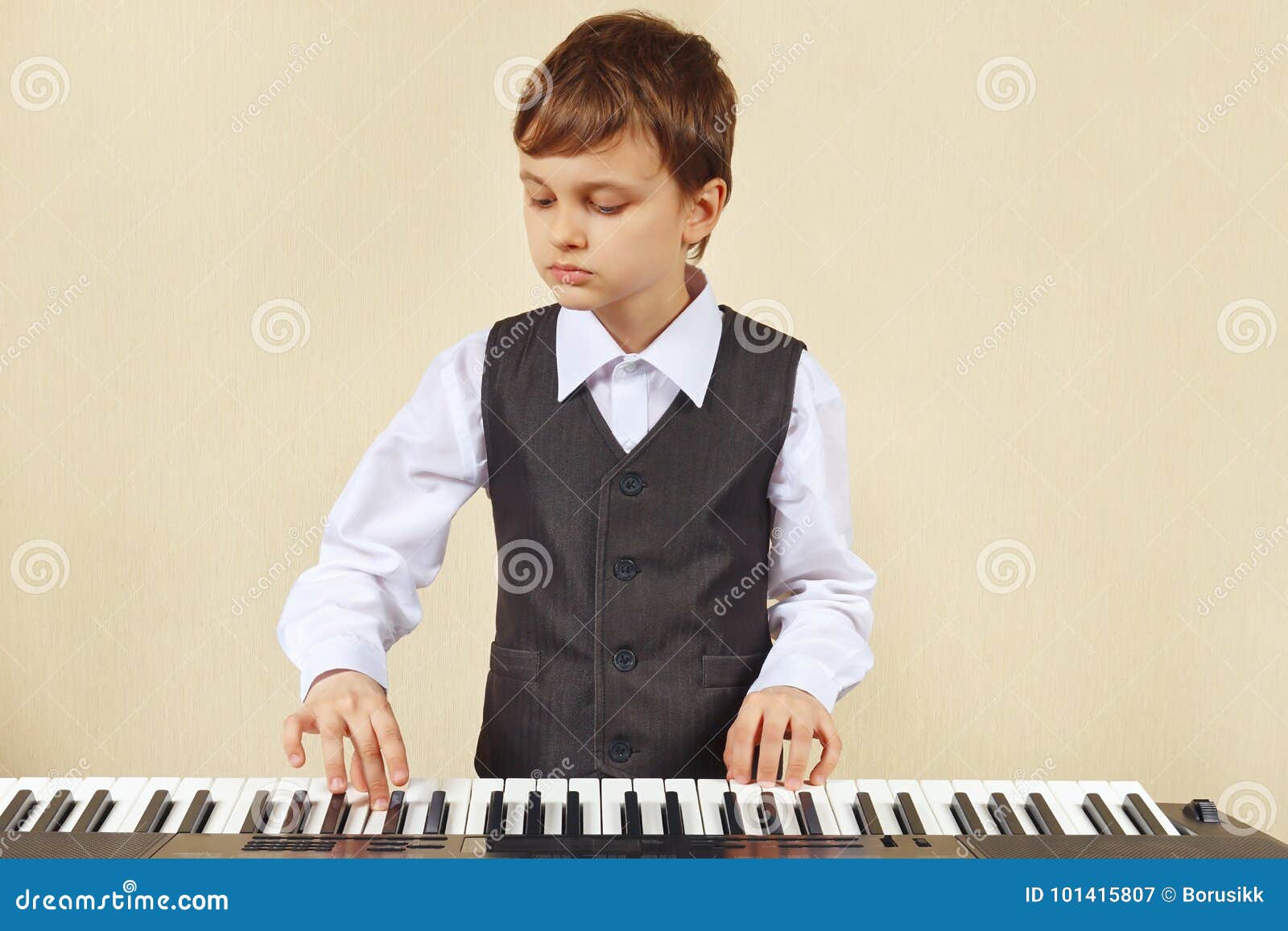 Little Cut Boy in Suit Playing the Electronic Synth Stock Image - Image ...