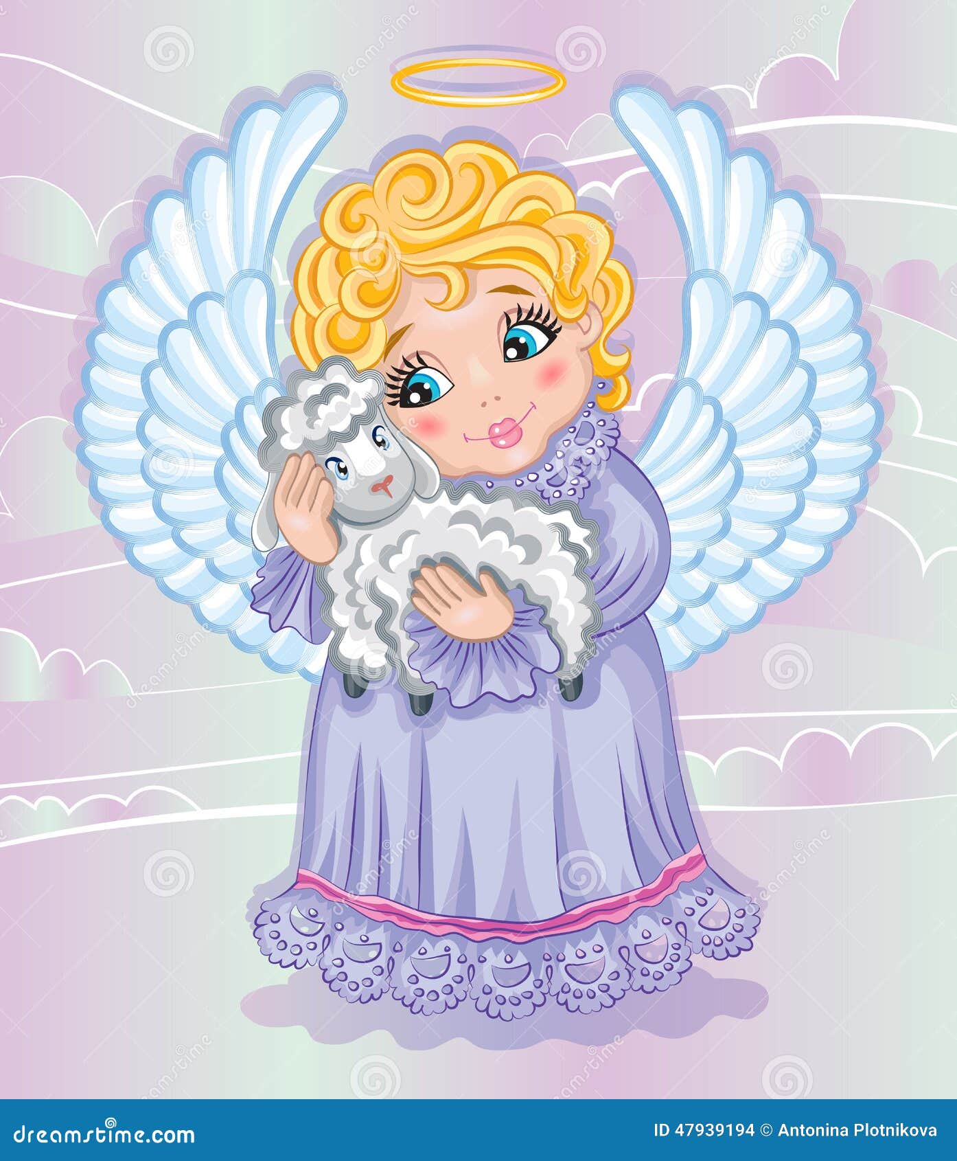 Little Cute Angel and Sheep Stock Illustration - Illustration of church ...