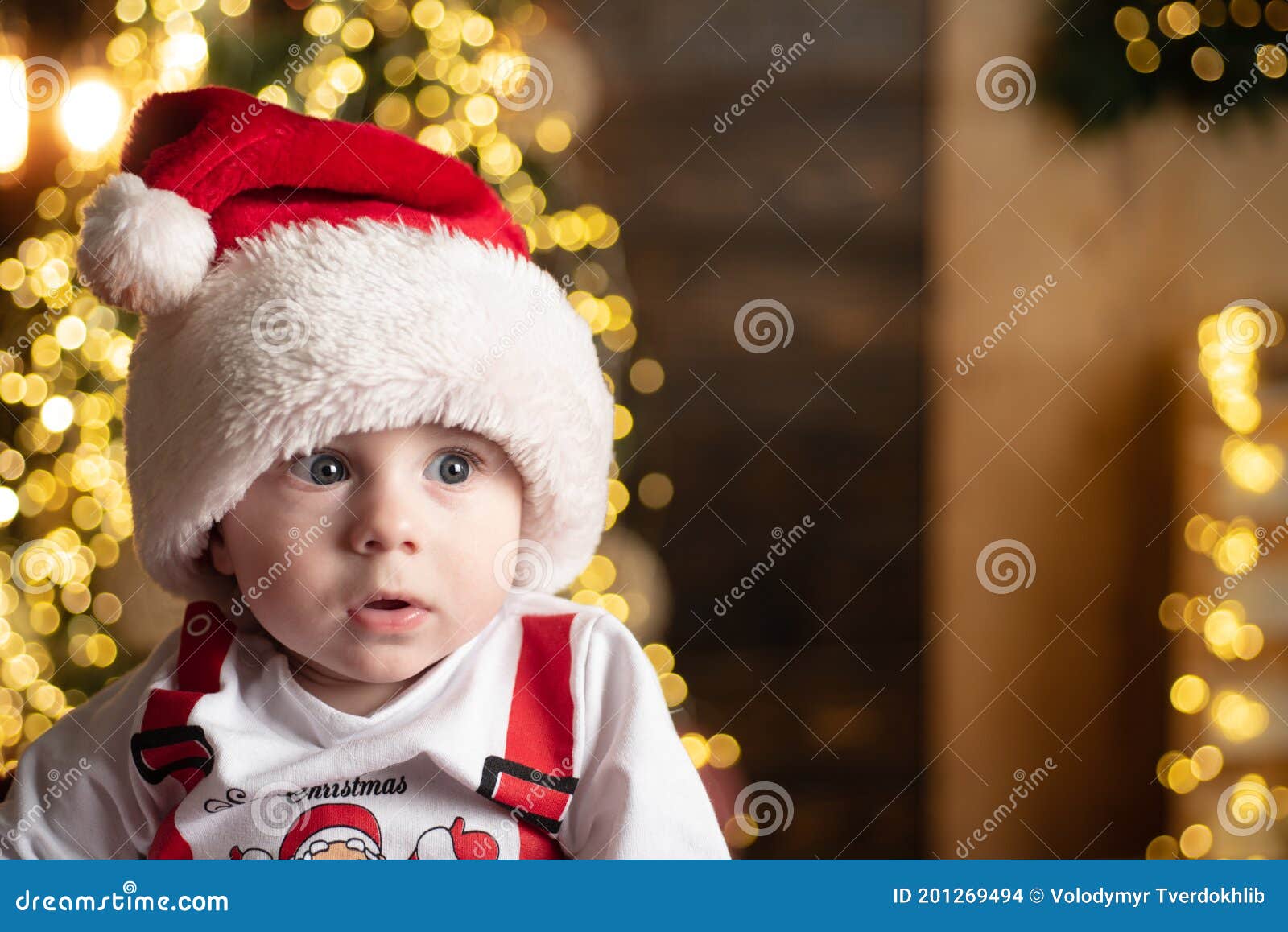 Little Cute Baby on the Christmas Tree. Stock Photo - Image of sweet ...
