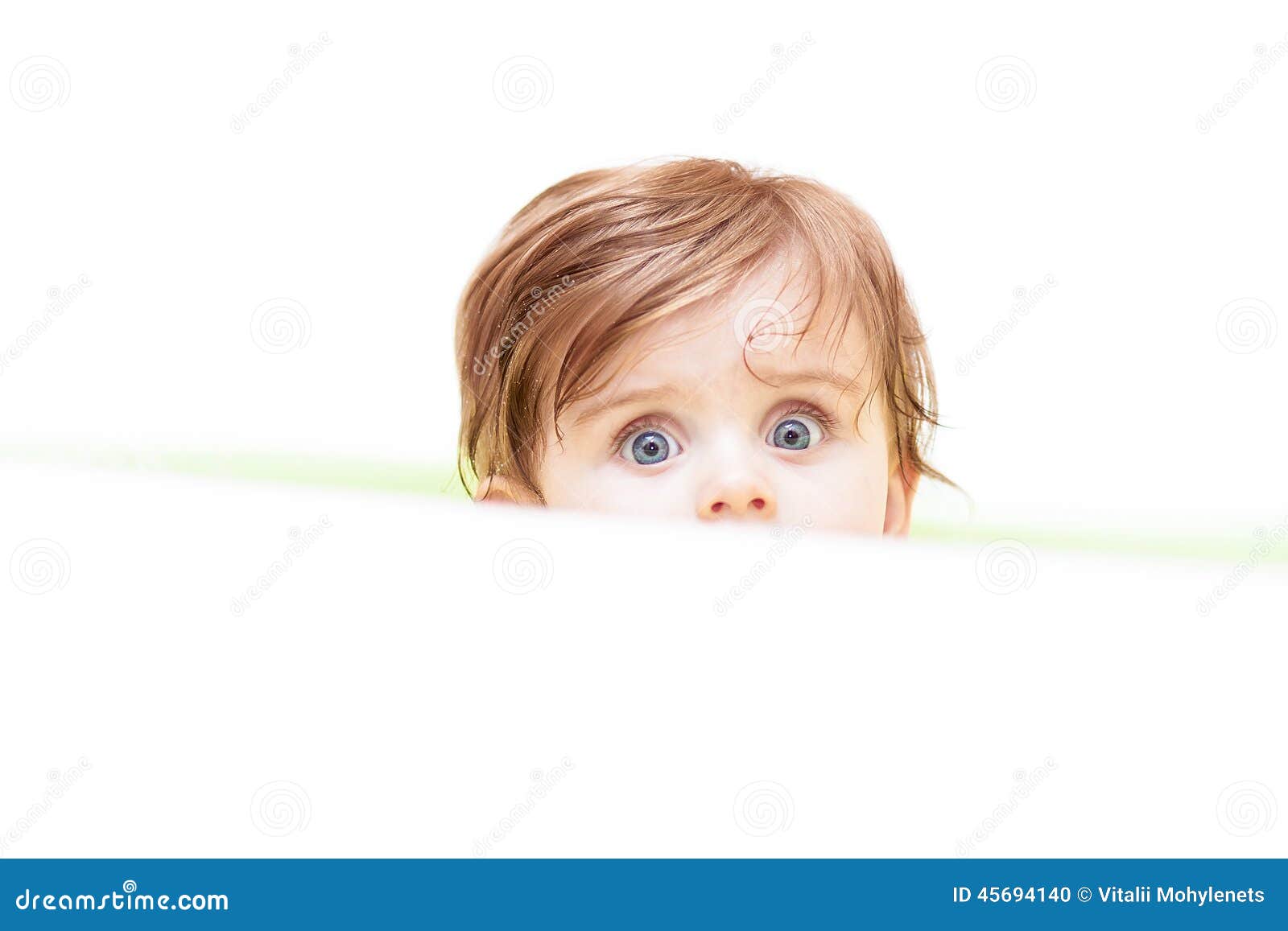 Little Cute Baby Peeking Out of the Bath. Stock Photo - Image of child ...