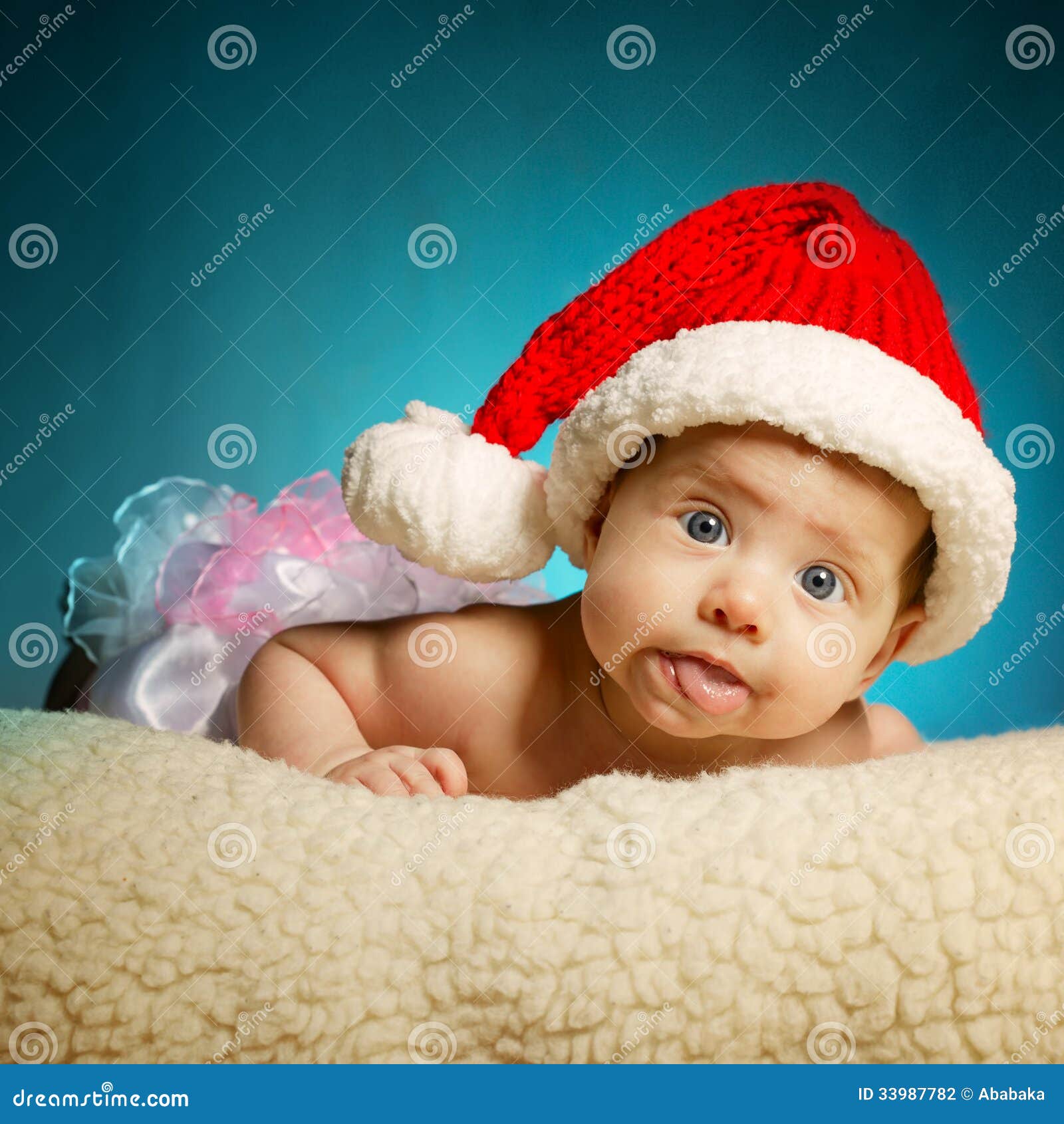 Little Cute Baby with Santa Hat Stock Photo - Image of cheerful ...