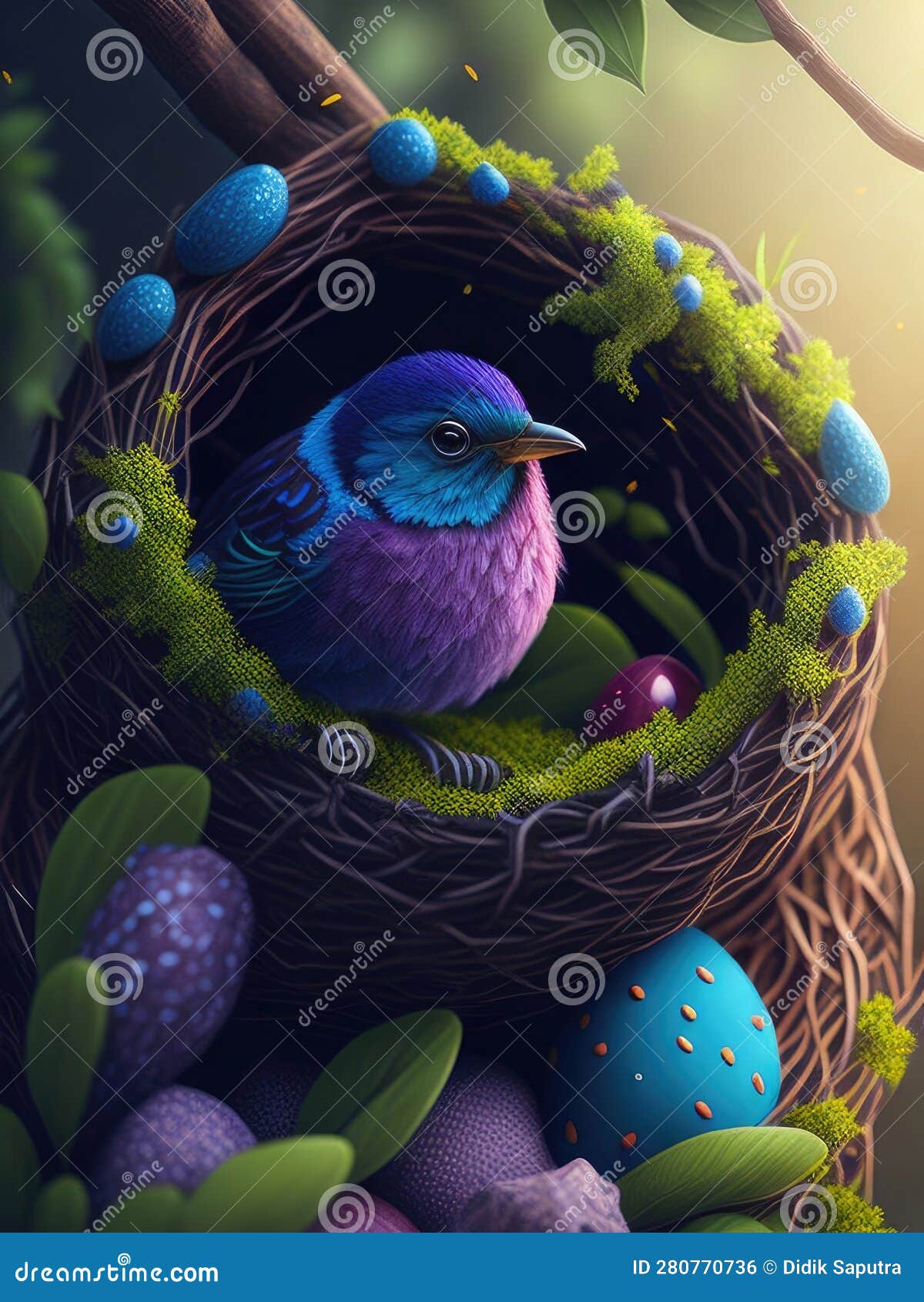A Little Cute Bird on a Bird Nest Stock Illustration - Illustration of ...