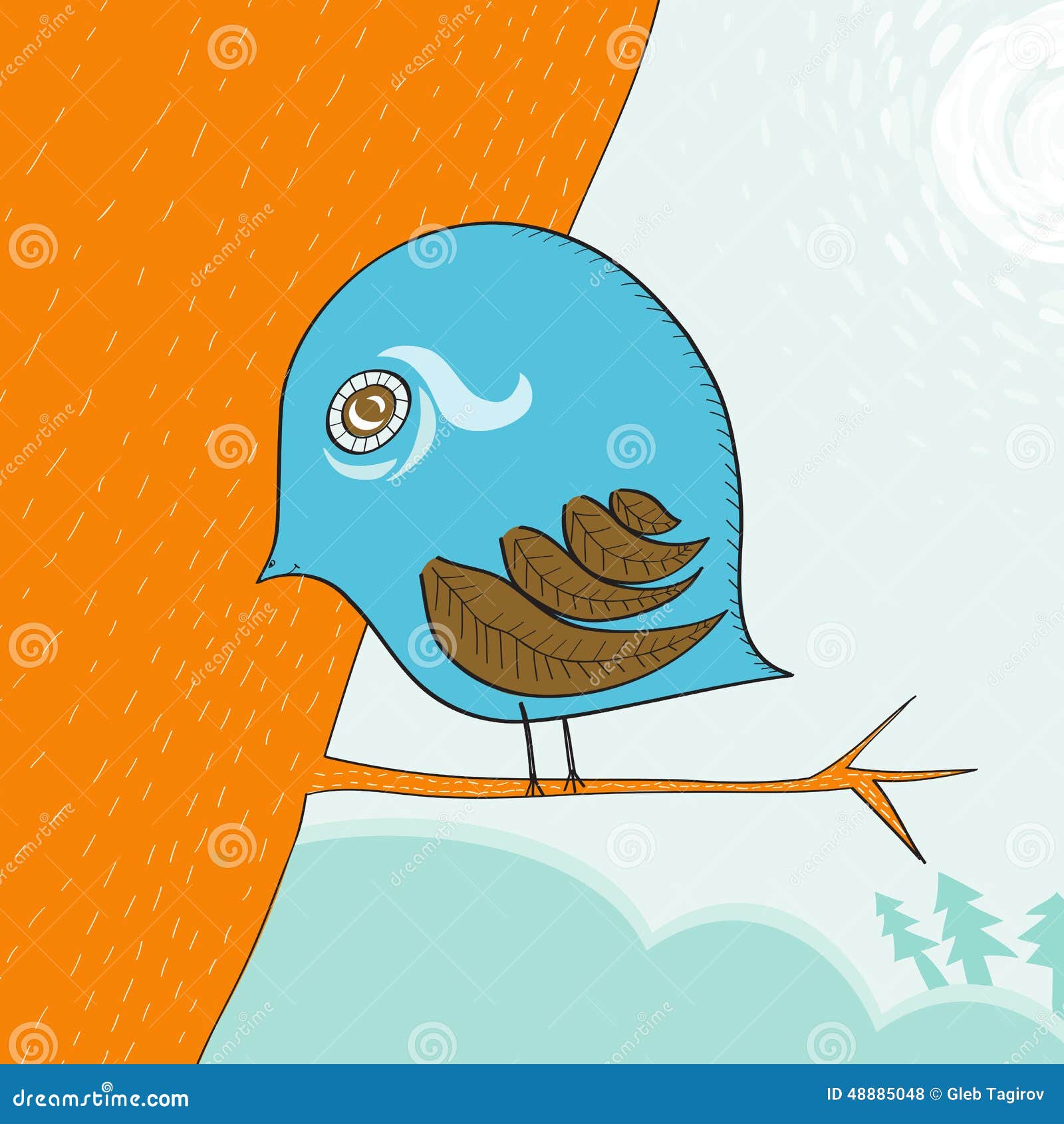 Little cute blue bird stock vector. Illustration of little - 48885048