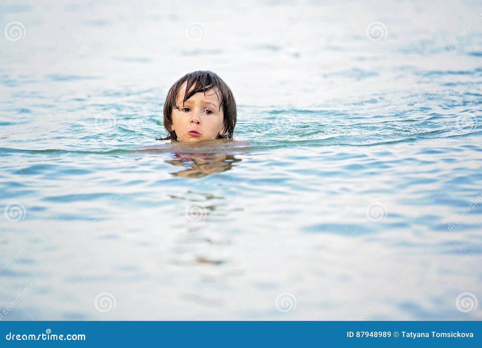 Little Cute Boy at the Beach in the Water, Swimming Stock Image - Image ...