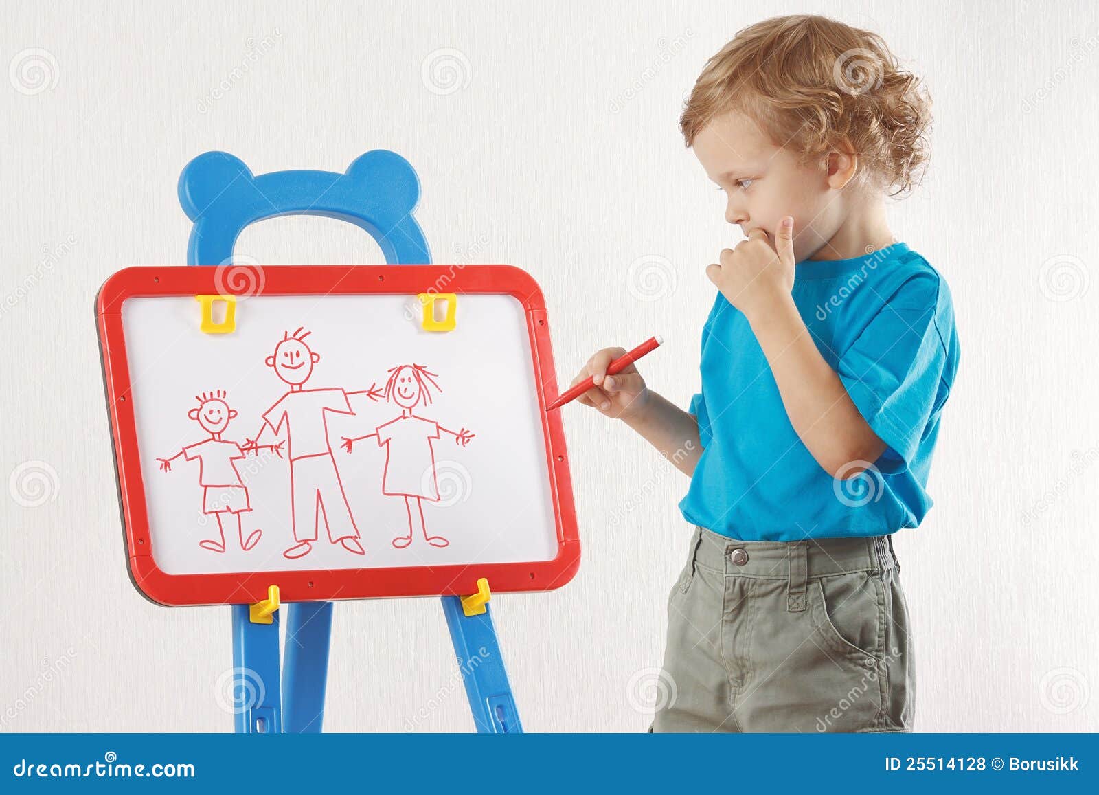 Little Cute Boy Drew a Family on a Whiteboard Stock Photo - Image of ...