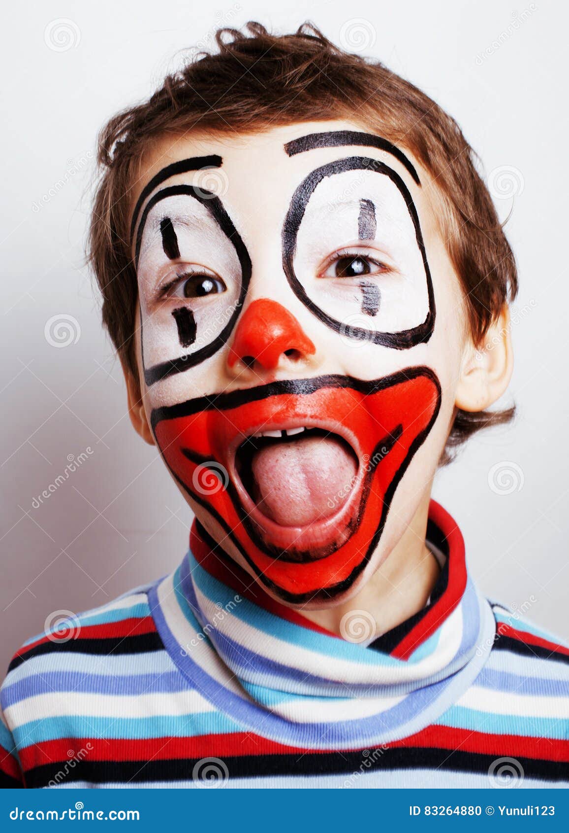 Little Cute Boy with Facepaint Like Clown, Pantomimic Expression Stock ...
