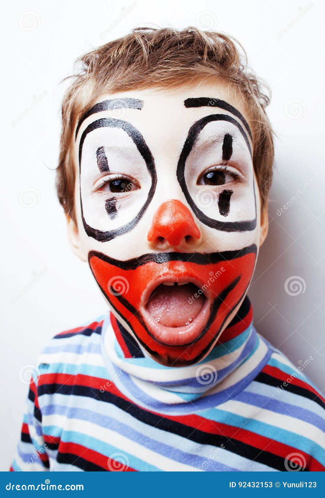 Little Cute Boy with Facepaint Like Clown, Pantomimic Expression Stock ...