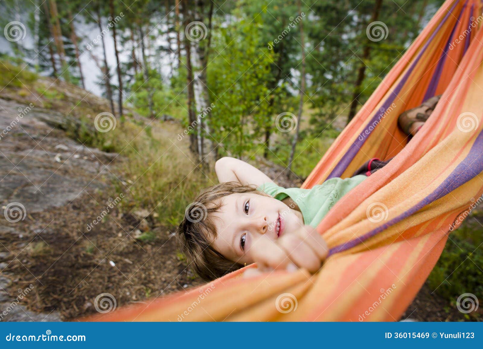 Little Cute Boy in Hammock Smiling Stock Image - Image of enjoyment ...