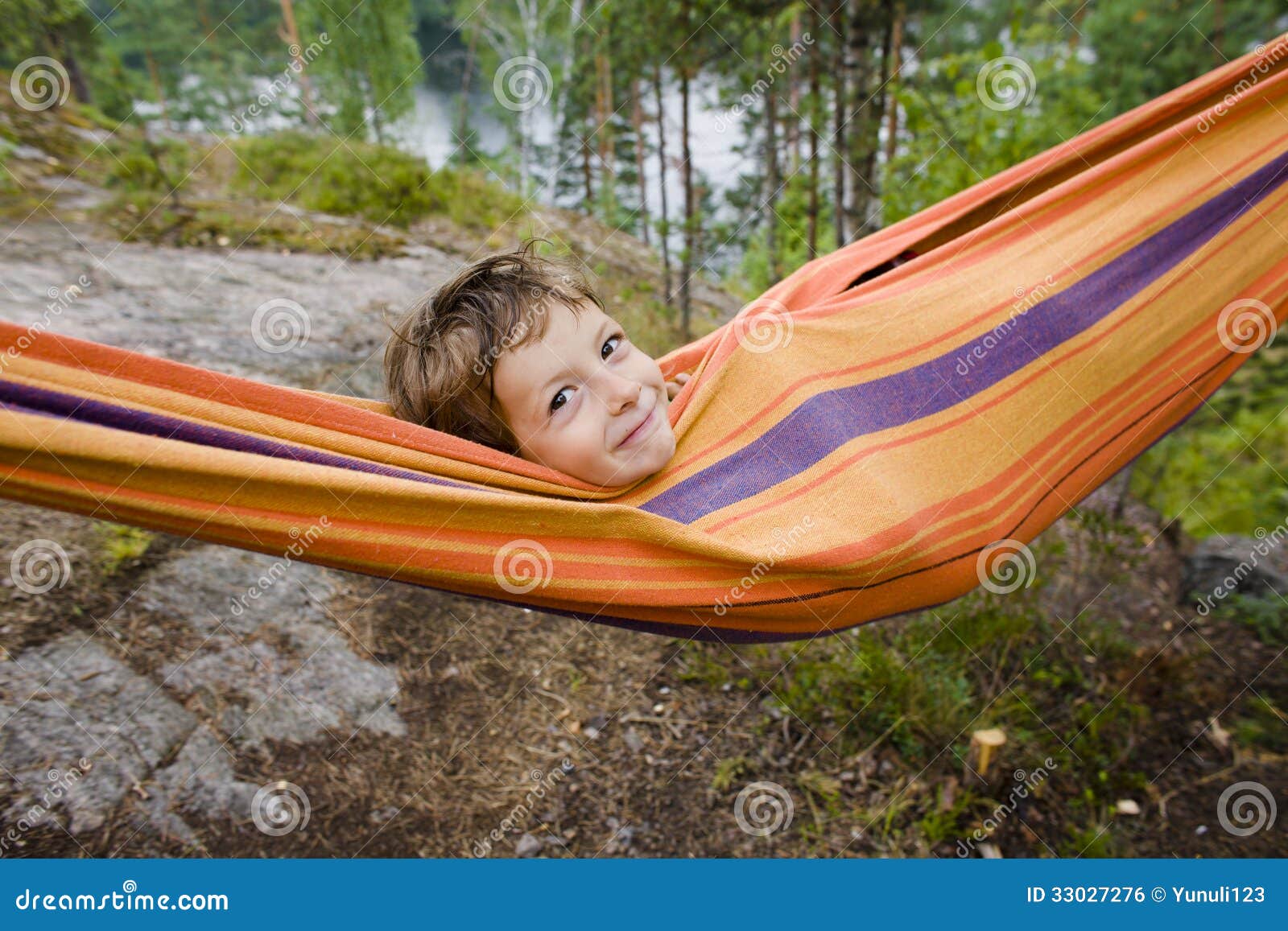 Little Cute Boy in Hammock Smiling Stock Photo - Image of beautiful ...