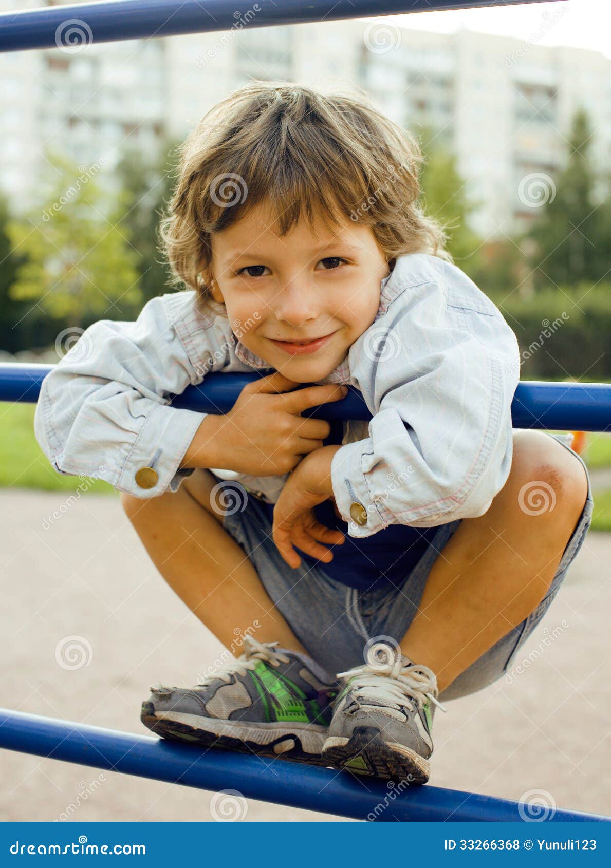 Little Cute Boy on Playground Outside Stock Photo - Image of clambering ...