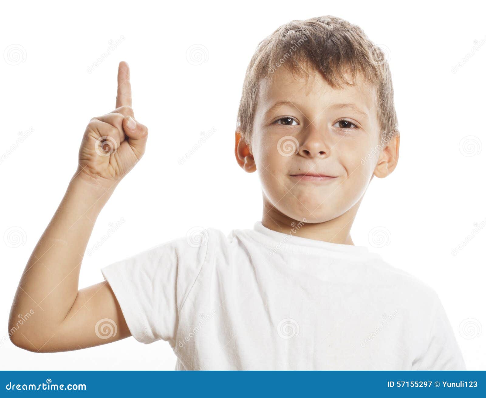 Little Cute Boy Pointing in Studio Isolated Close Stock Image - Image ...