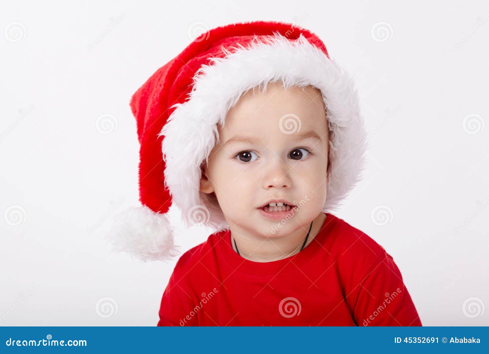 Little Cute Boy with Santa Hat Stock Image - Image of face, christmas ...