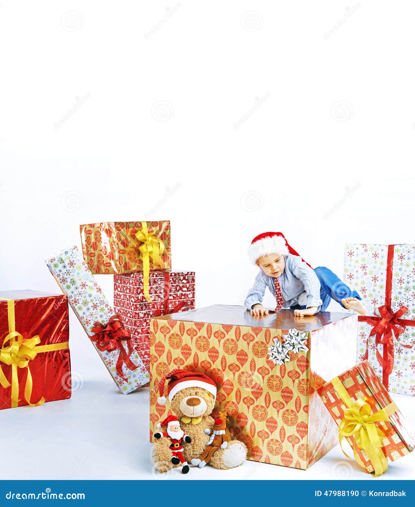Little Cute Boy Sitting on the Gift Stock Photo - Image of helpers ...