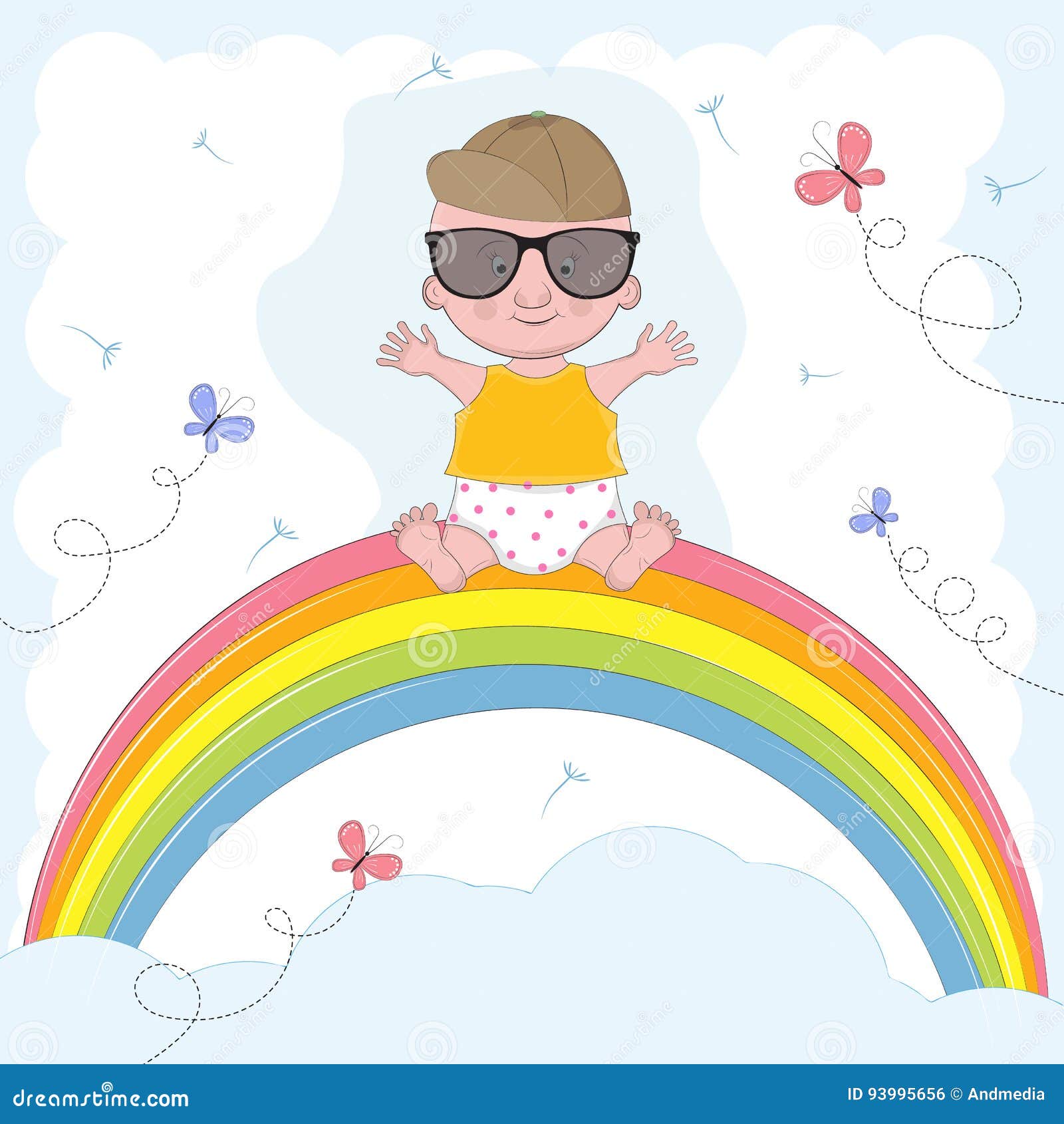 Little Cute Boy Sitting on the Rainbow. Stock Vector - Illustration of ...