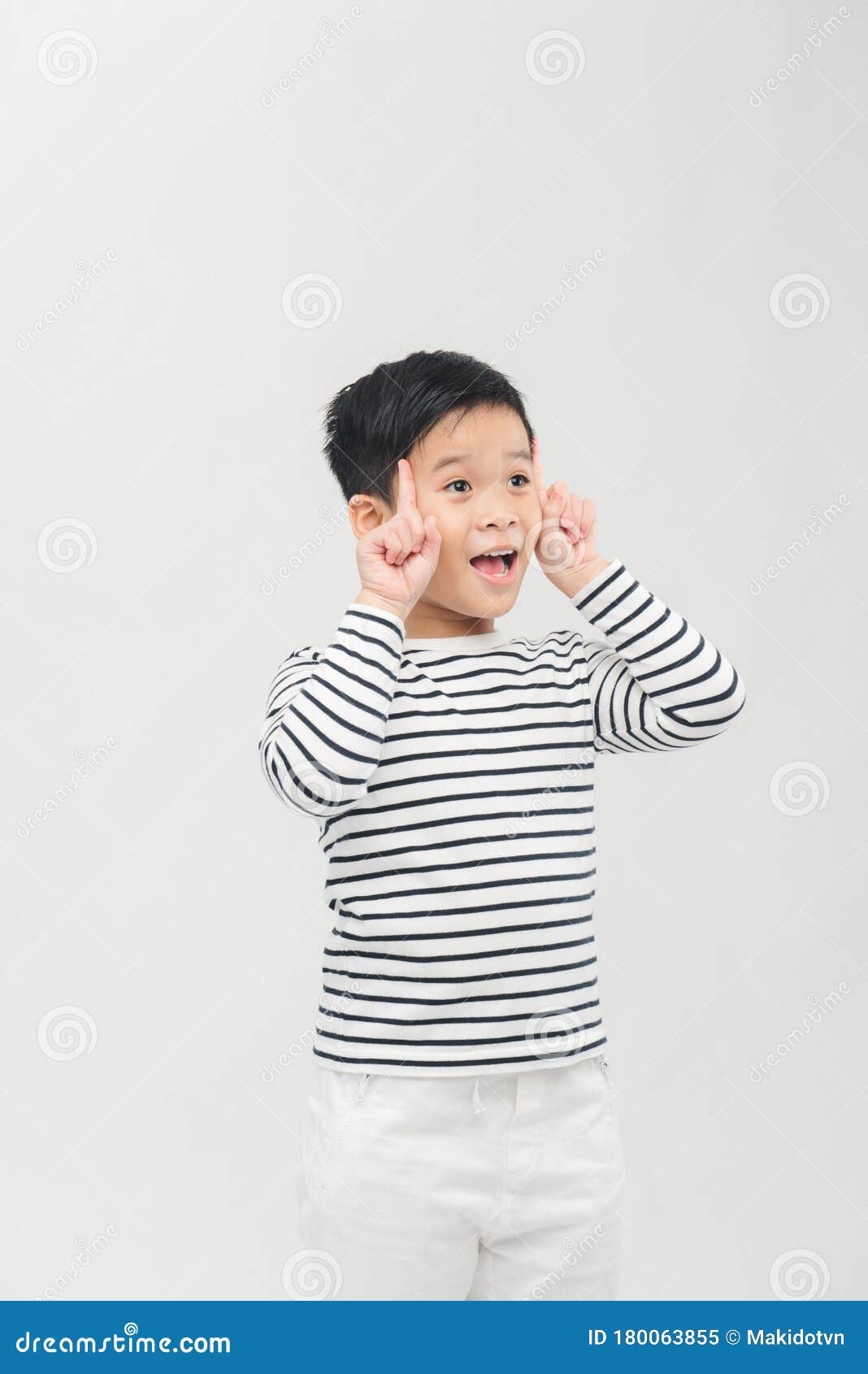 Little Cute Boy Thinking Gesture Isolated on White Close Up Finger ...