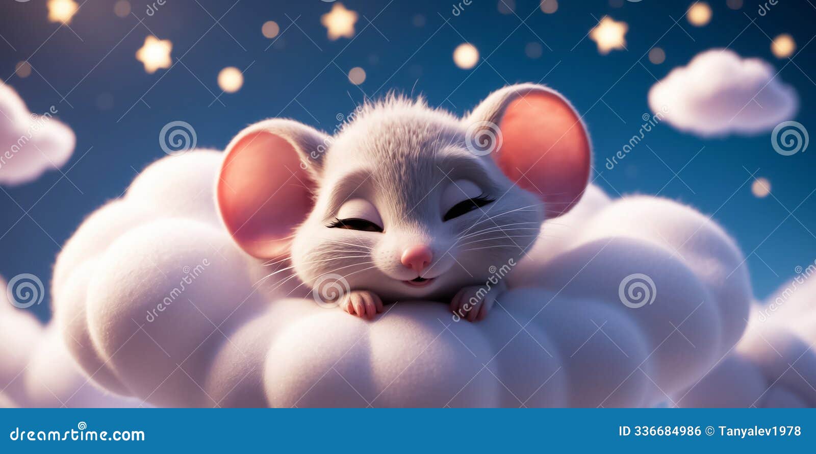 Little Cute Cartoon Mouse Sleeping on a Cloud Decoration Stock ...