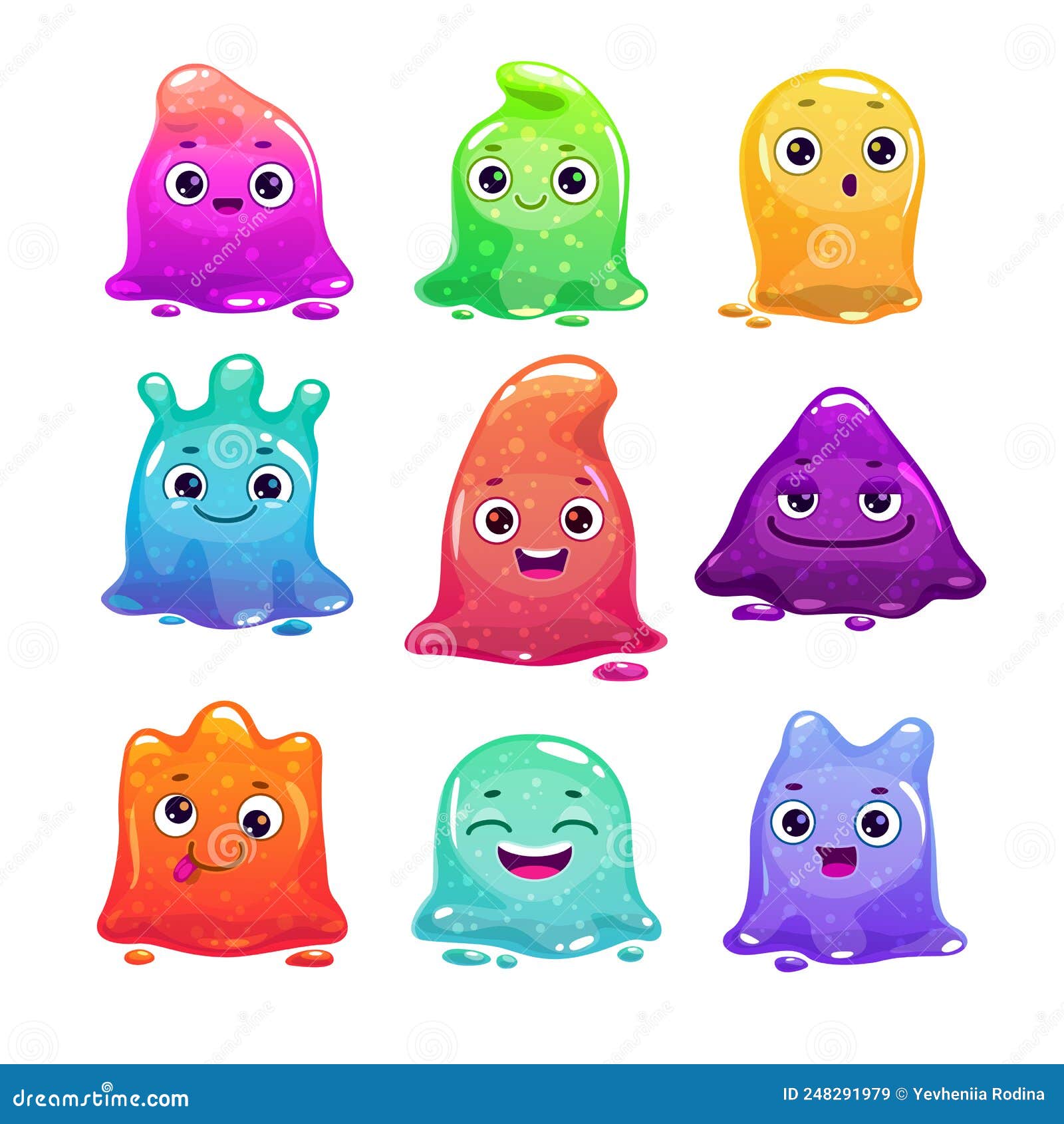 Little Cute Cartoon Slimes Vector Slime Monsters Stock Vector Illustration Of Cartoon