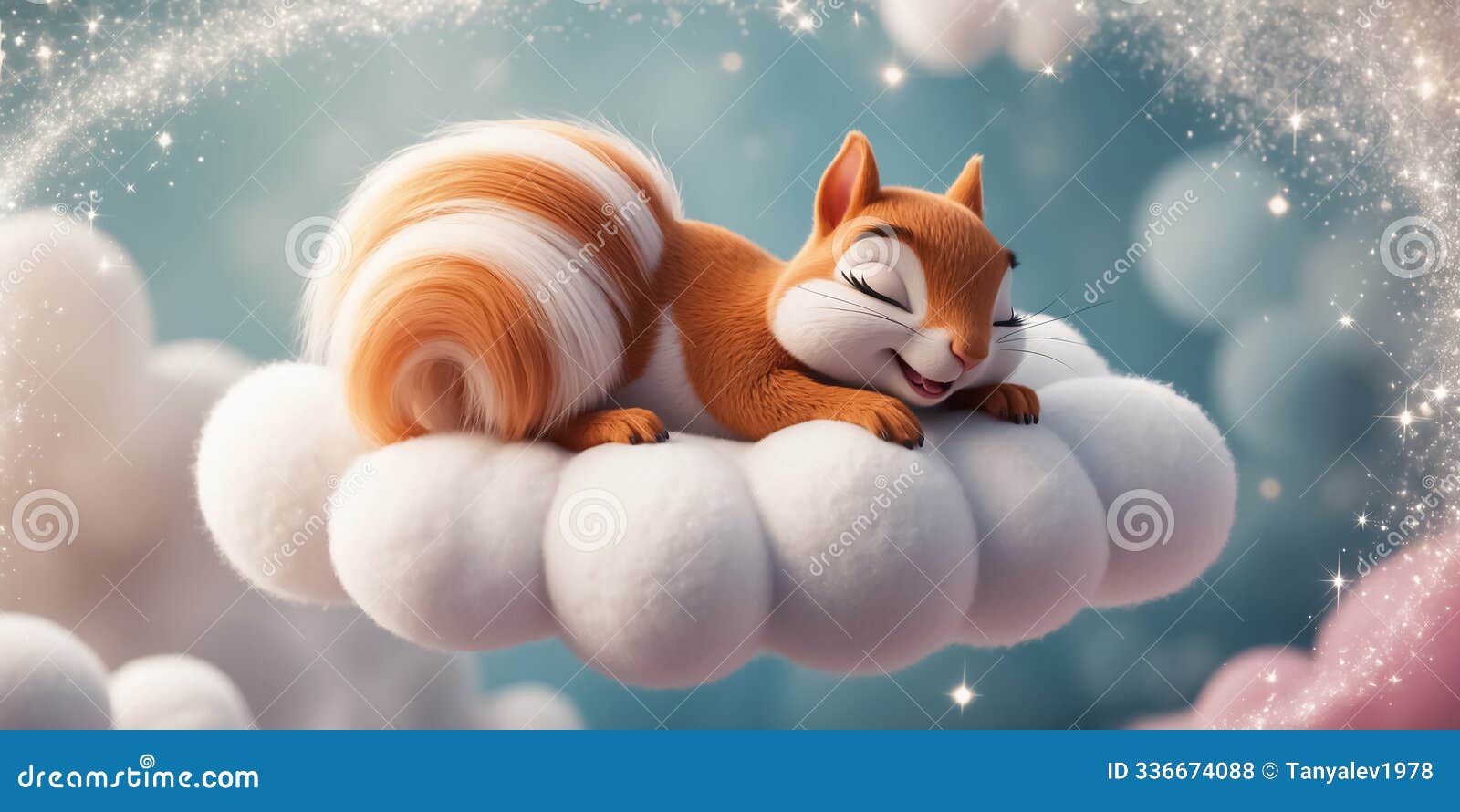 Little Cute Cartoon Squirrel Sleeping on a Cloud Decoration Stock ...