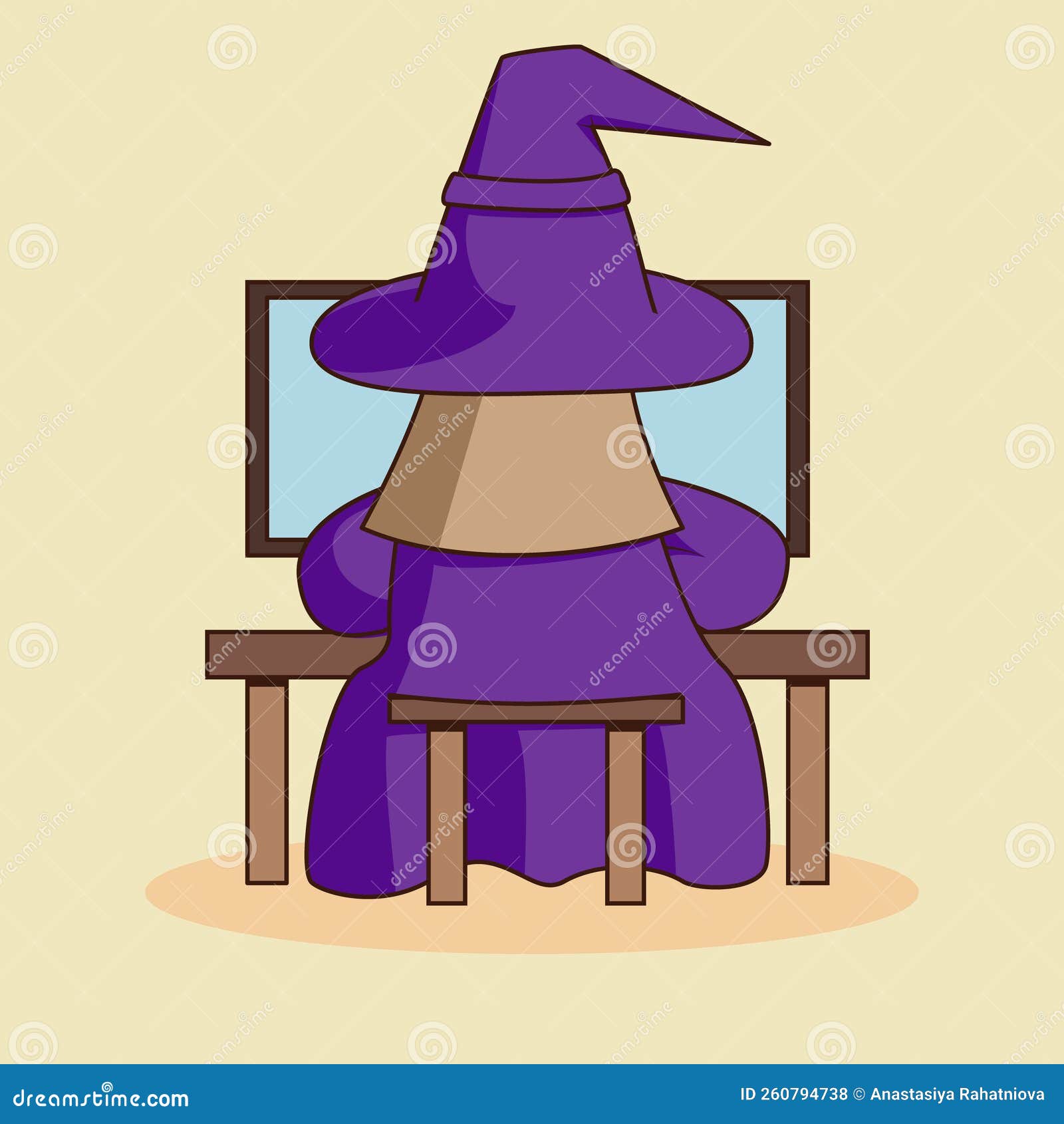 Little Cute Cartoon Witch Working on Computer Stock Vector ...