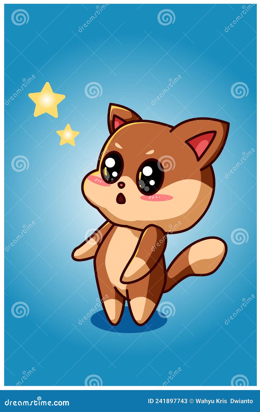 A Little Cute Cat Looking at Stars Hand Drawing Stock Vector ...