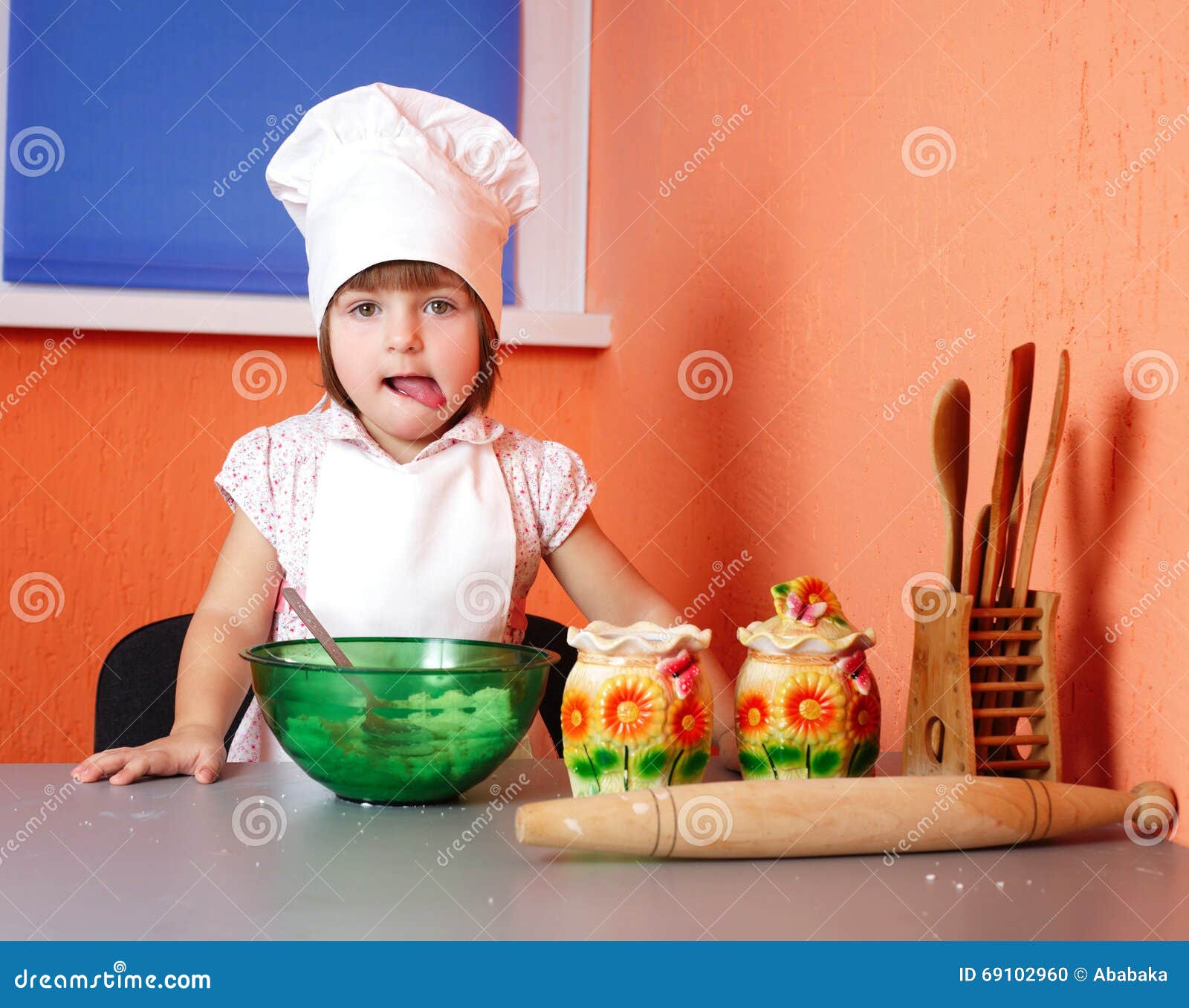Little Cute Chef Cooking Biscuits Stock Photo - Image of girl, cute ...