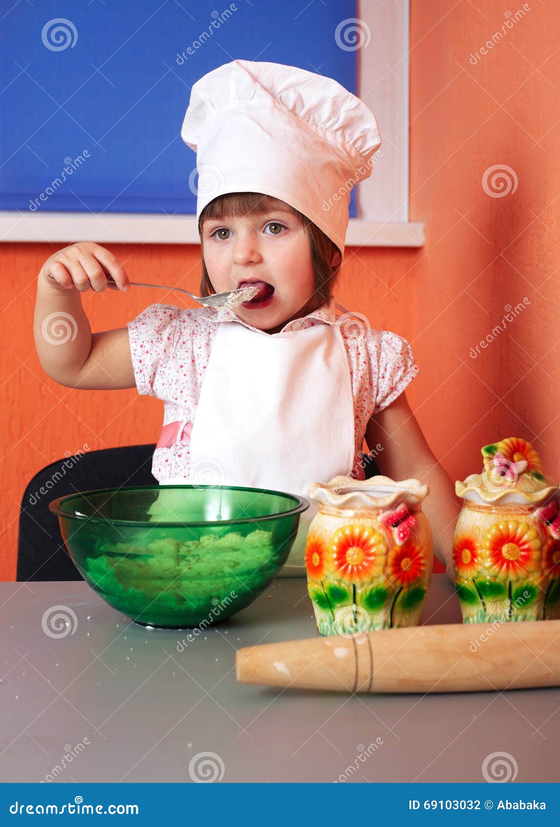 Little Cute Chef Cooking Biscuits Stock Photo - Image of cloth, orange ...