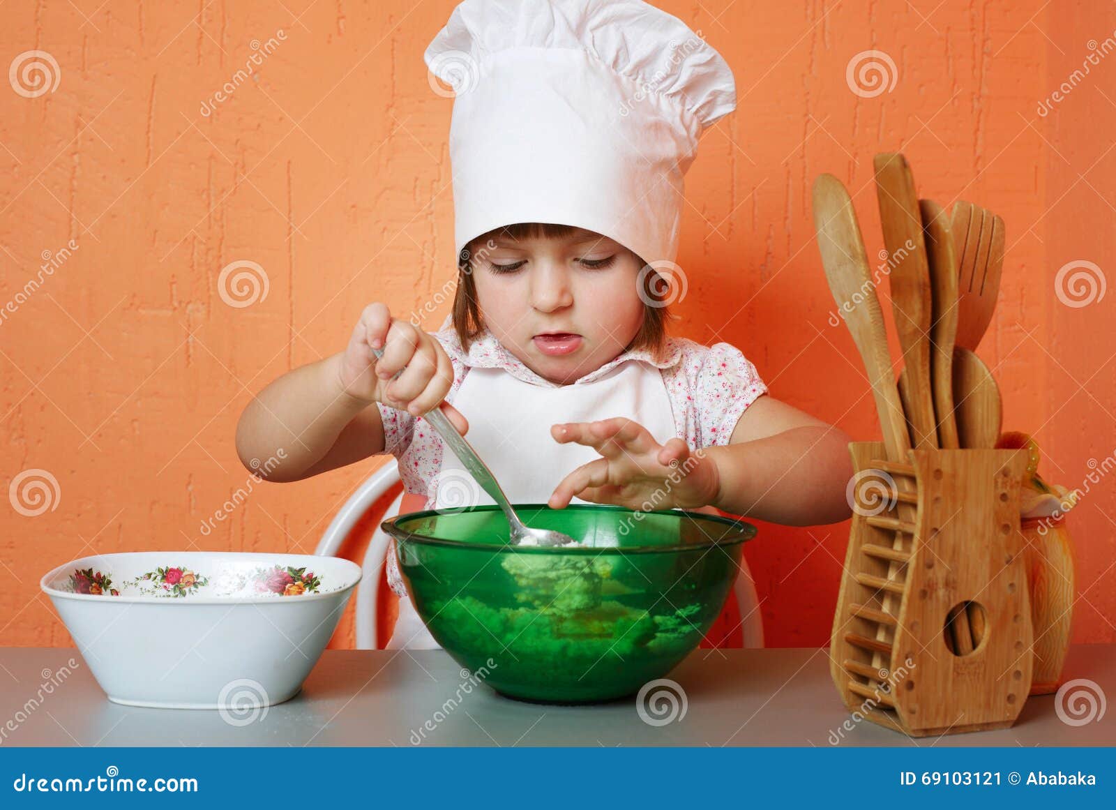 Little Cute Chef Cooking Biscuits Stock Image - Image of looking, bowl ...