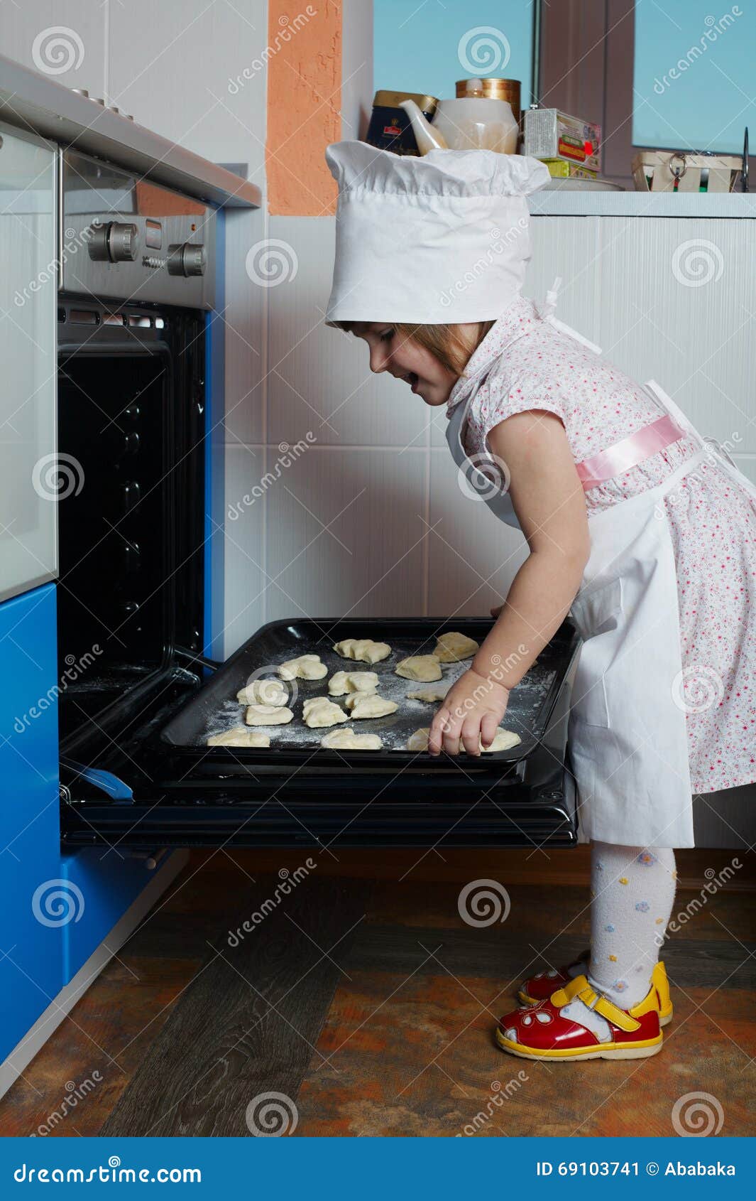 Little Cute Chef Cooking in the Oven Stock Image - Image of childhood ...