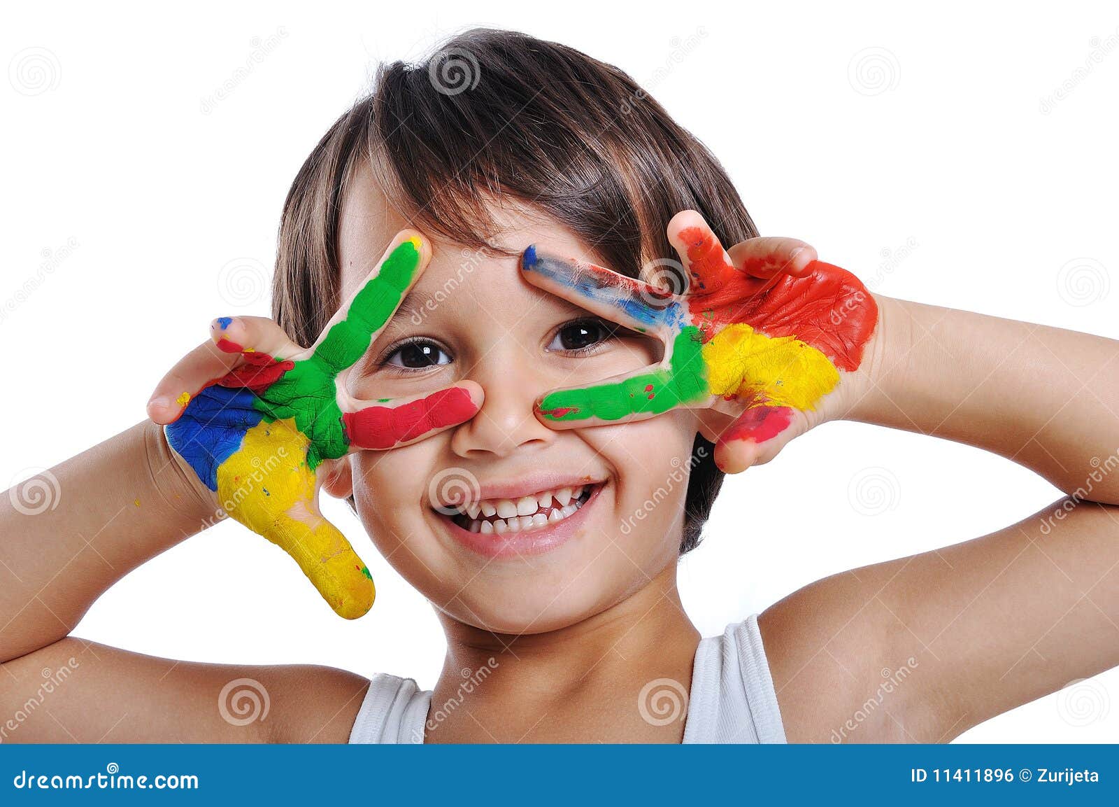 A Little Cute Child with Colors Stock Photo - Image of eyes, hands ...