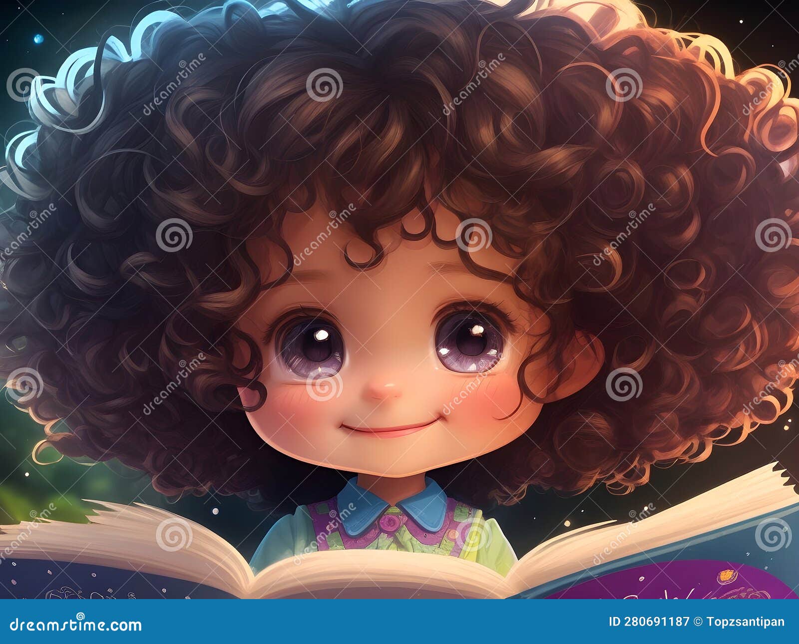 A Little Cute Curly Haired Girl Reading a Book Stock Illustration ... A Little Cute Curly Haired Girl Reading a Book Stock Illustration ...