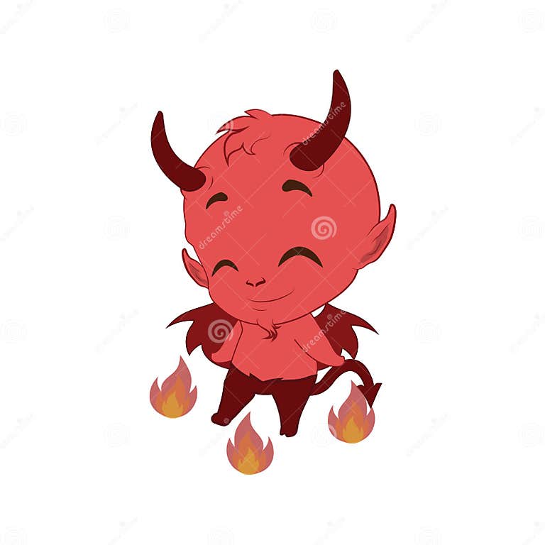 Little Cute Devil Dancing Around Fire Stock Vector - Illustration of ...