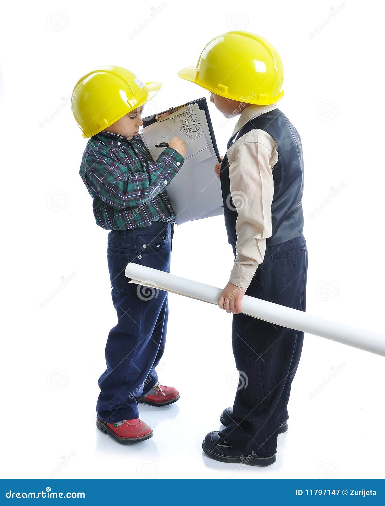 Little Cute Engineers Isolated Stock Image - Image of building ...