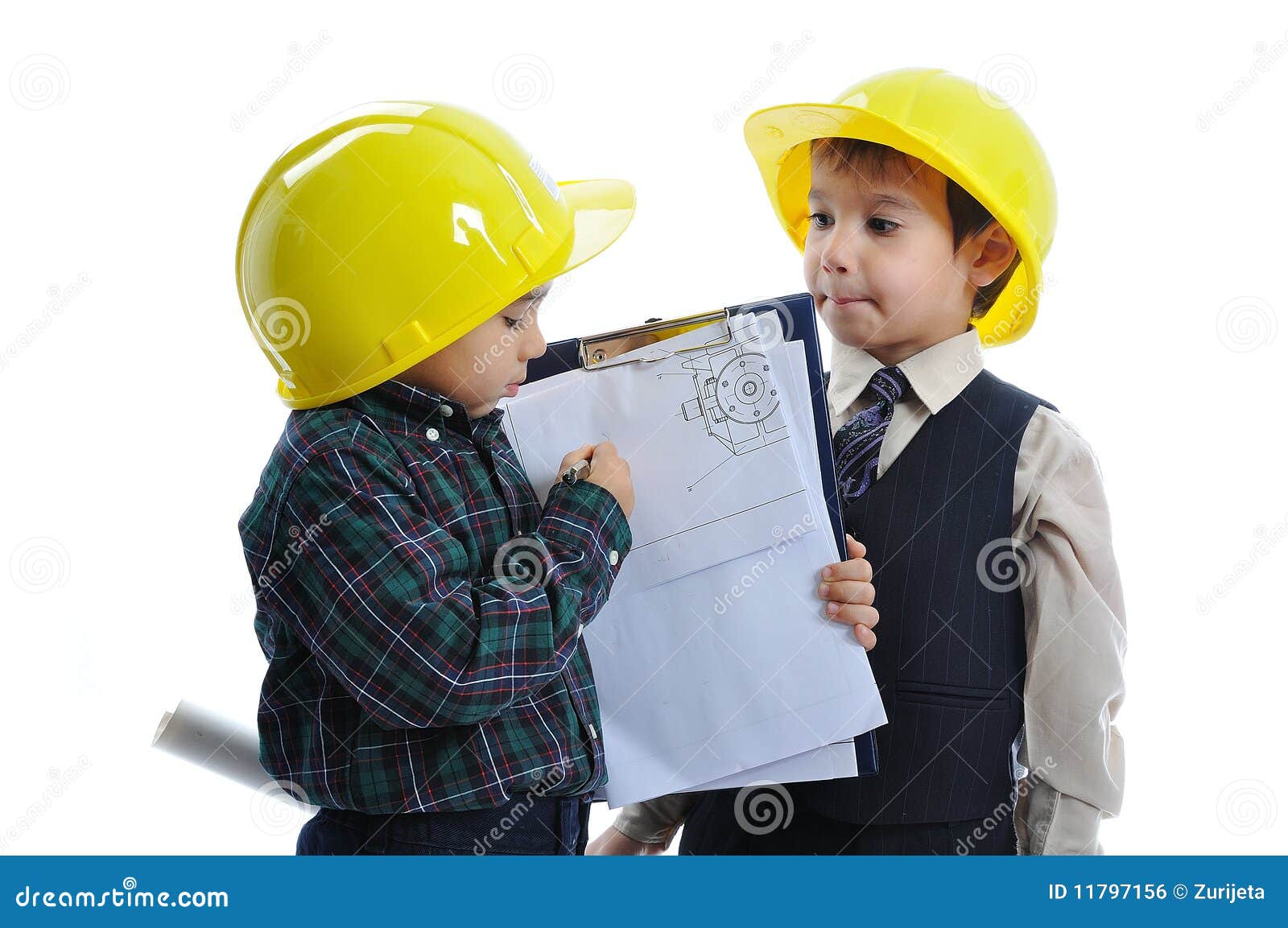Little Cute Engineers Isolated Stock Photo - Image of caucasian, paper ...