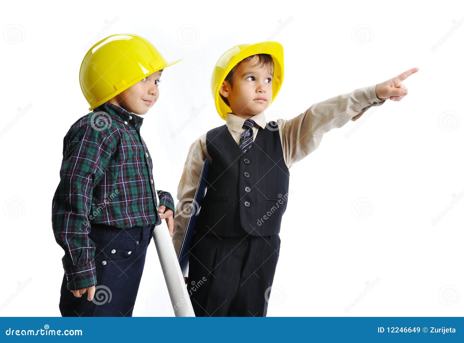 Little Cute Engineers Isolated, Kids Playing Toget Stock Image - Image ...