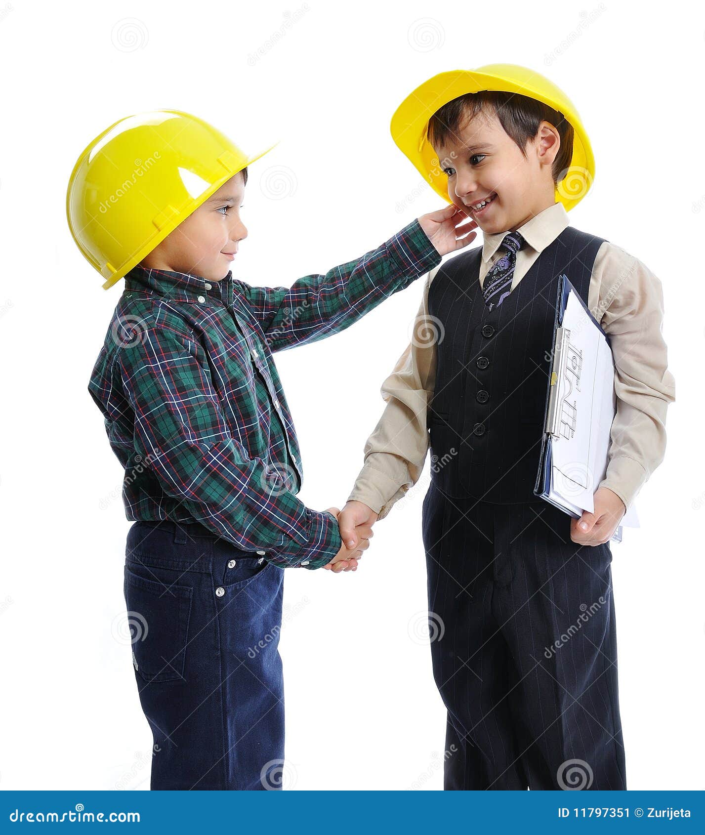 Little Cute Engineers Isolated, Kids Playing Together Stock Image ...
