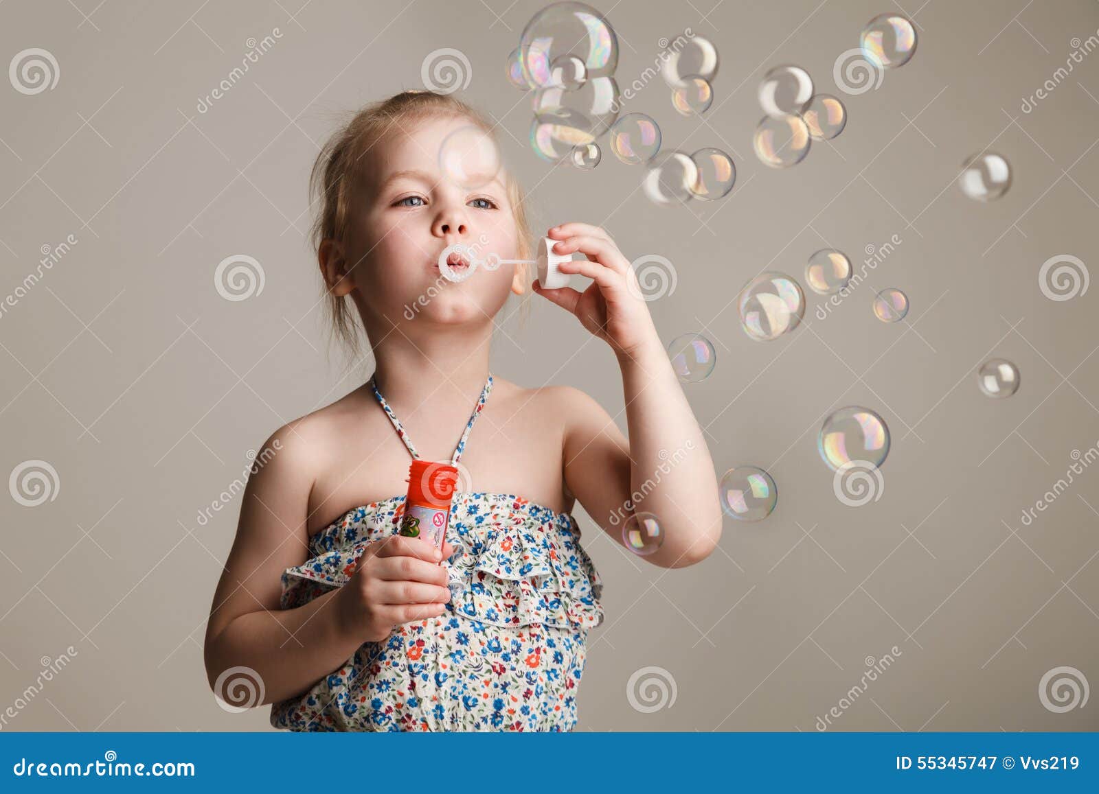 Little Cute Girl Blowing Soap Bubbles Stock Image - Image of funny ...