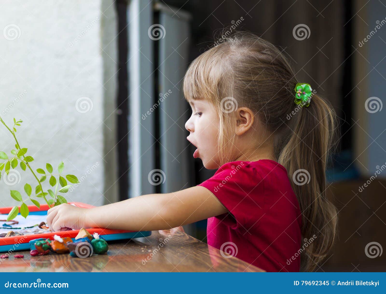 Little Cute Girl Playing Table Play Outside Stock Image - Image of ...