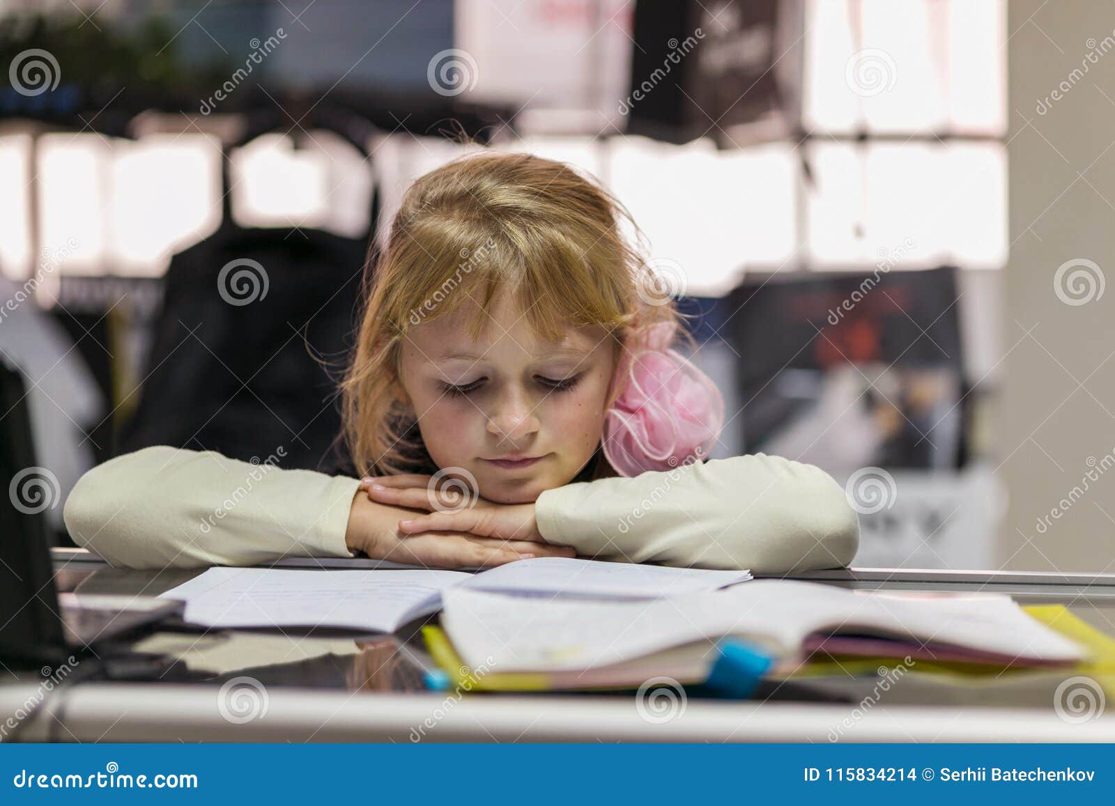 Little cute girl studying stock photo. Image of intelligent - 115834214
