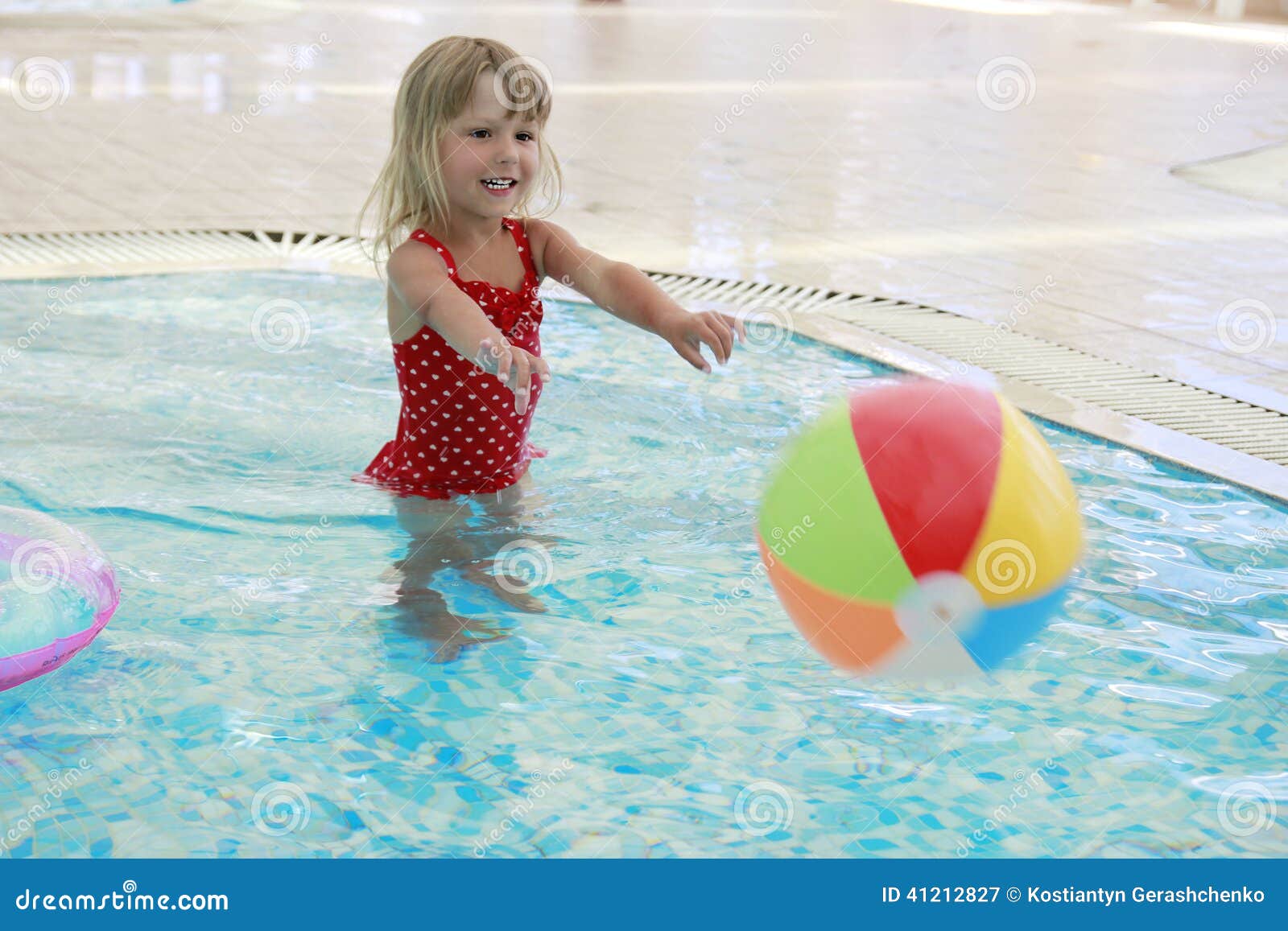 Little Cute Girl in Water Pool Stock Image - Image of little, beach ...