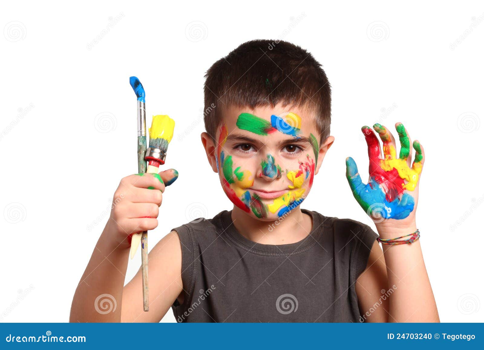 Little Cute Kid with Colors on His Face Stock Photo - Image of game ...