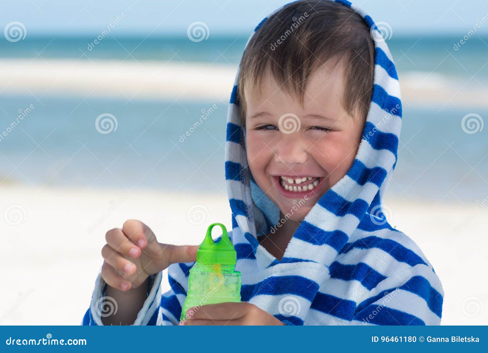 Little Cute Kid Flirting Smiling with Soap Bubbles in Hands, Stock ...