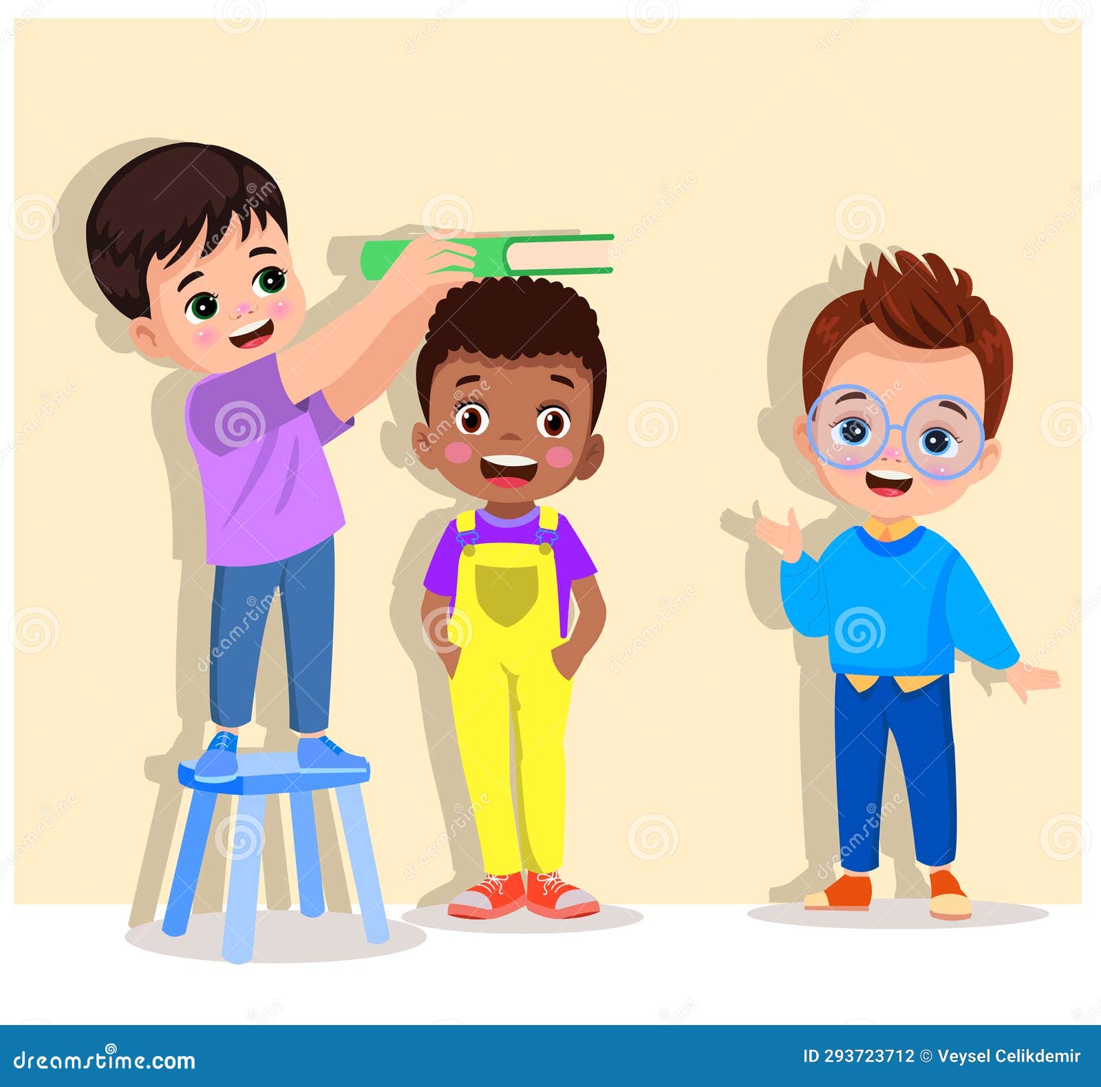 Little Cute Kids Measuring Height Vector Illustration | CartoonDealer ...