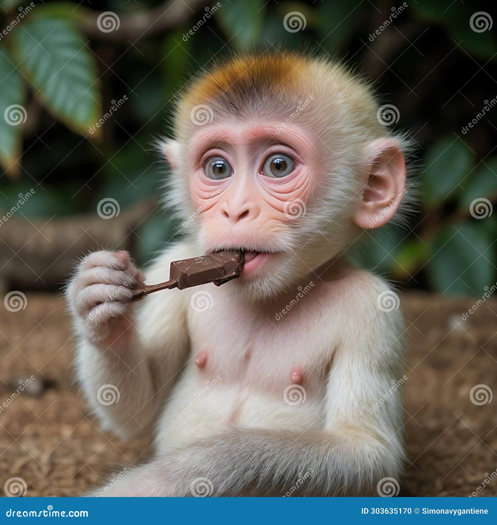 Little Cute Monkey Eating Chocolate Stock Illustration - Illustration ...