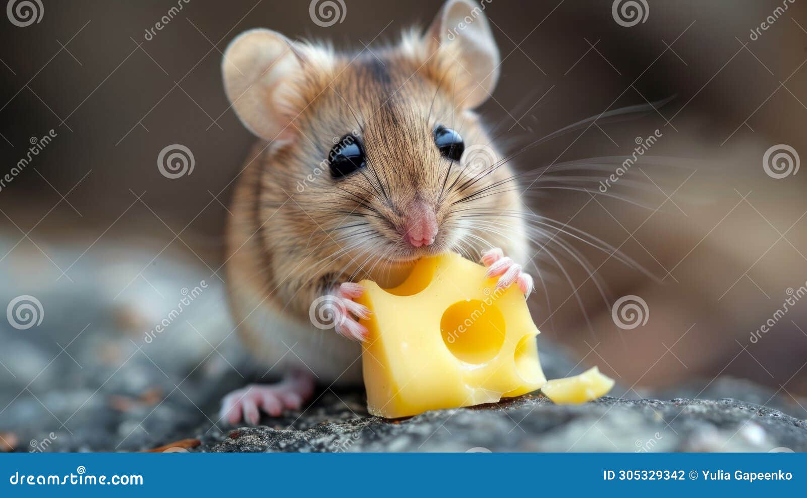 Little Cute Mouse Eats Cheese and Looks at the Camera Stock Photo ...